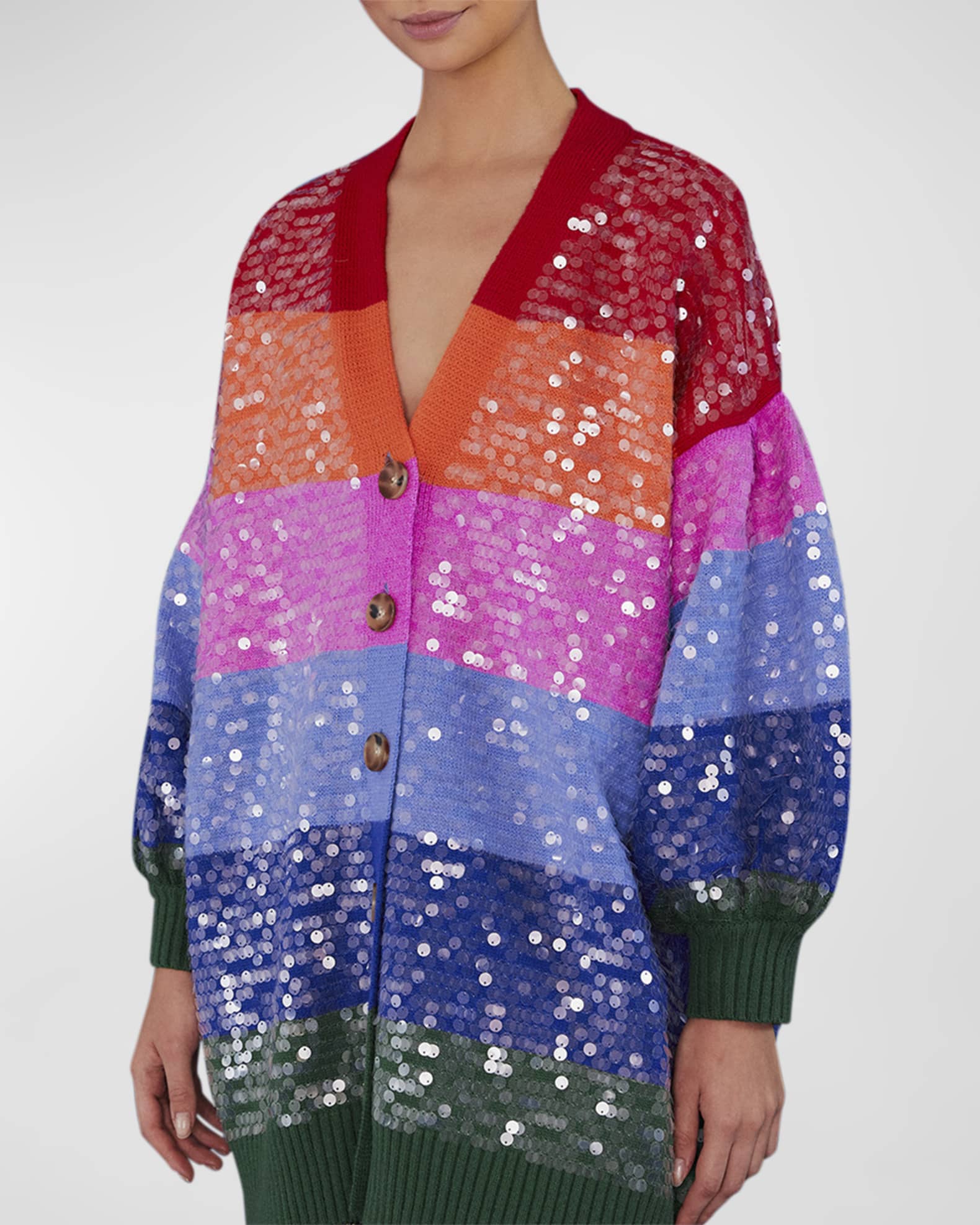 Farm Rio Rainbow Stripes Sequined Cardigan | Neiman Marcus