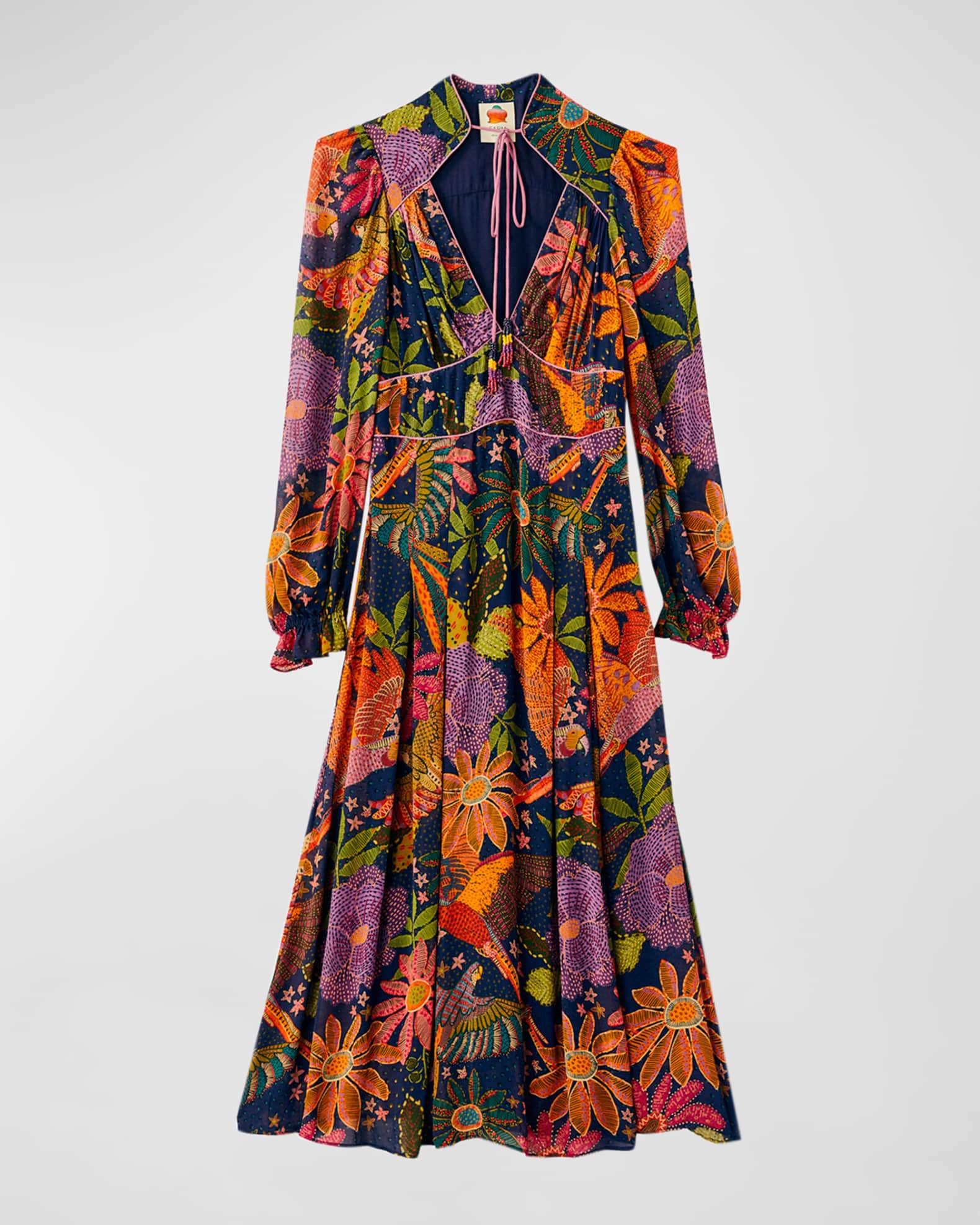 Farm Rio Cool Macaw Front-Tie Midi Dress | Neiman Marcus