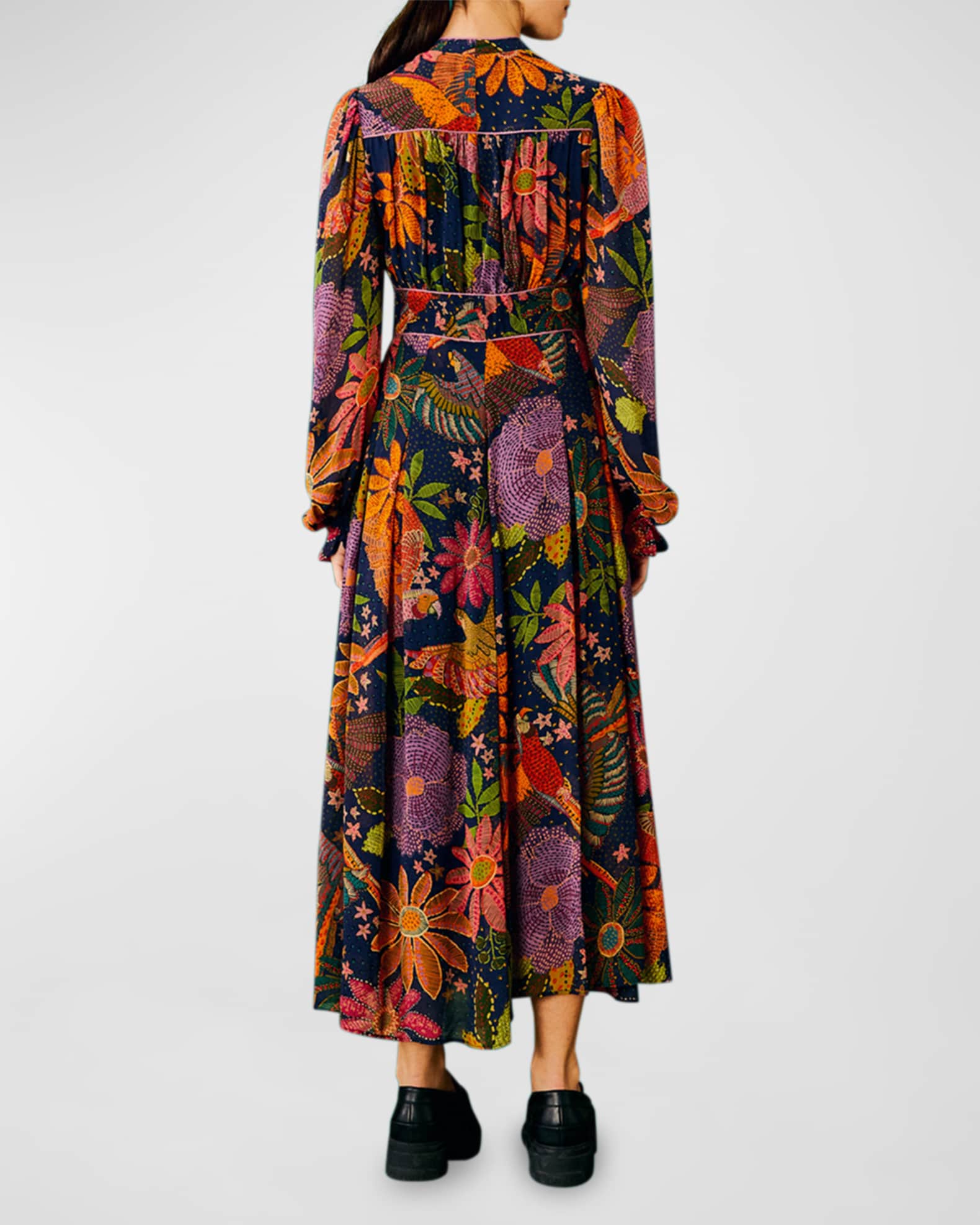 Farm Rio Cool Macaw Front-Tie Midi Dress | Neiman Marcus