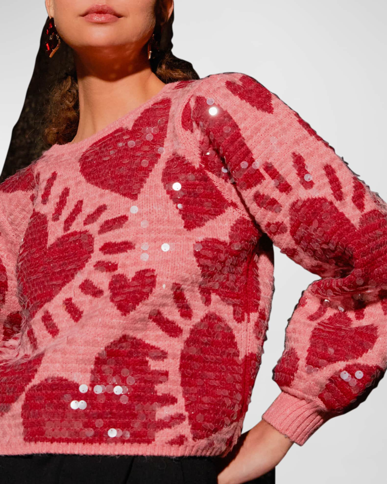 Farm Rio Heart Sequin Crewneck Sweater | Neiman Marcus