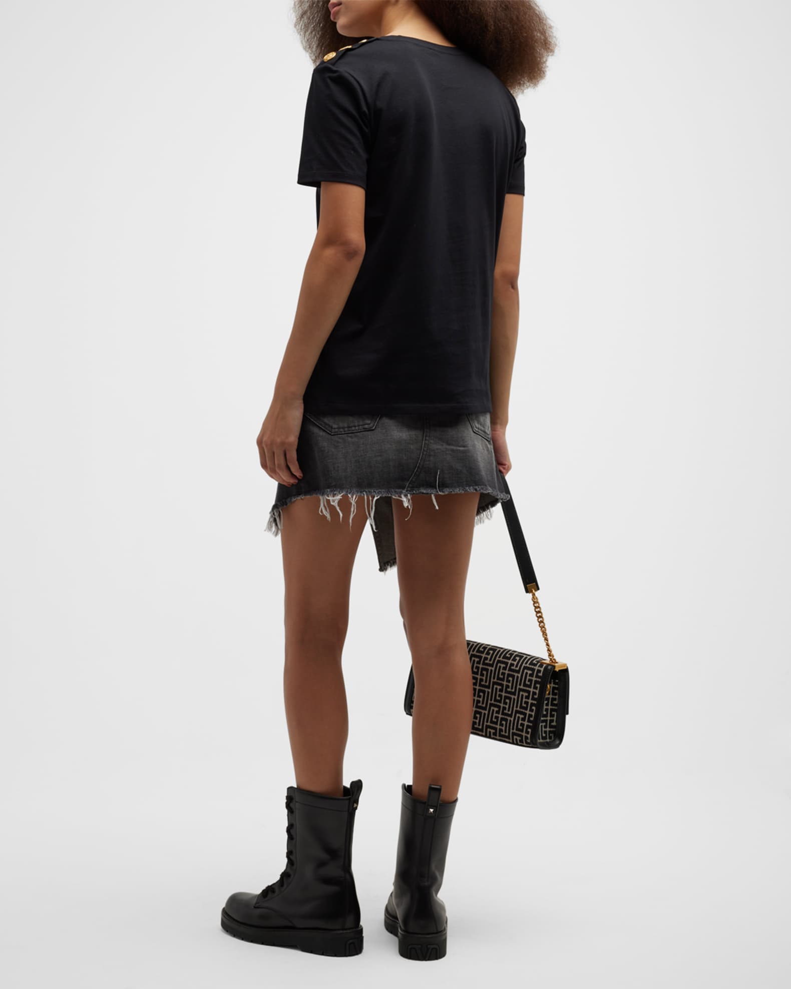 Balmain 3-Button Flocked Logo T-Shirt | Neiman Marcus