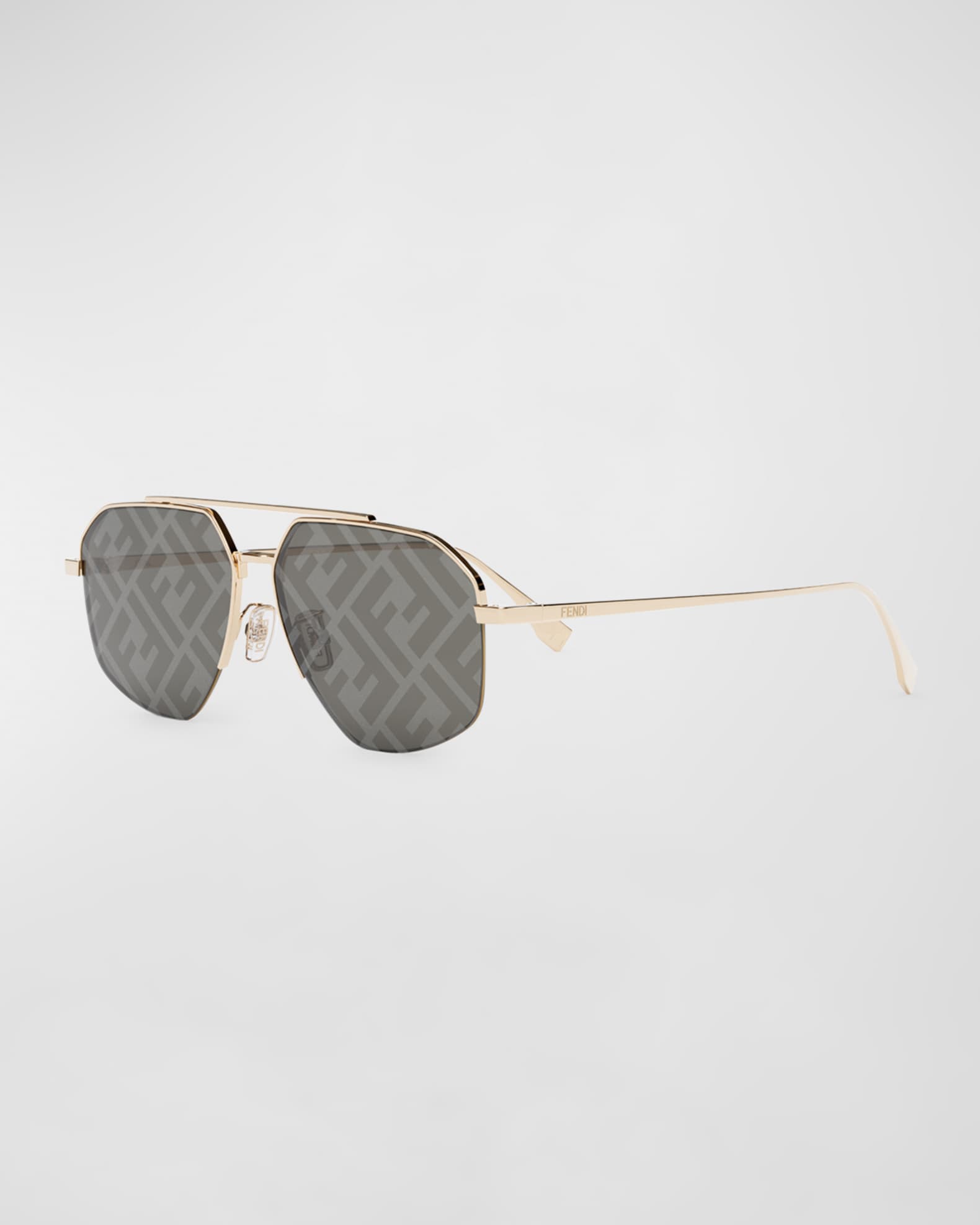 Fendi All-Over FF Metal Aviator Sunglasses | Neiman Marcus