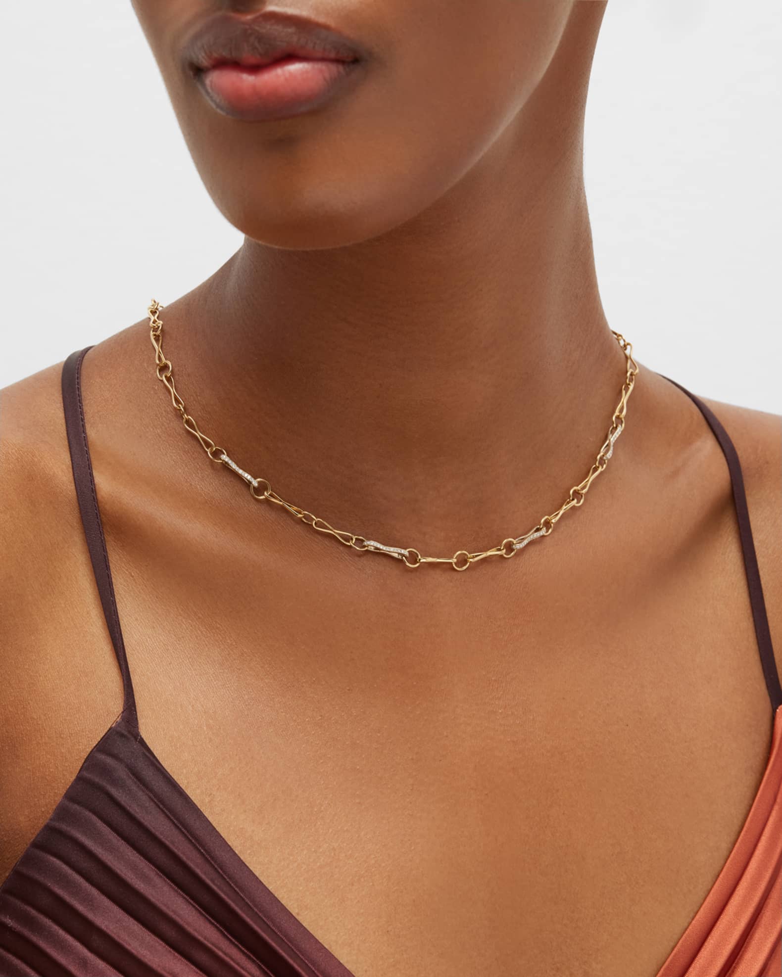 AZLEE Large Circle Link Chain with Four Pave Links, 20"L | Neiman Marcus