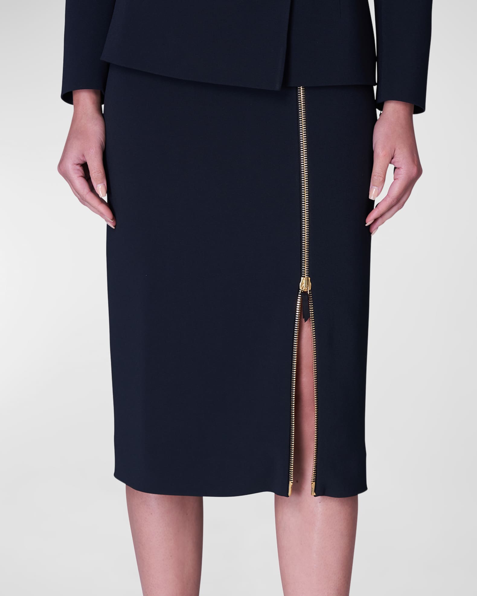 Carolina Herrera Zipper Side-Slit Midi Pencil Skirt | Neiman Marcus