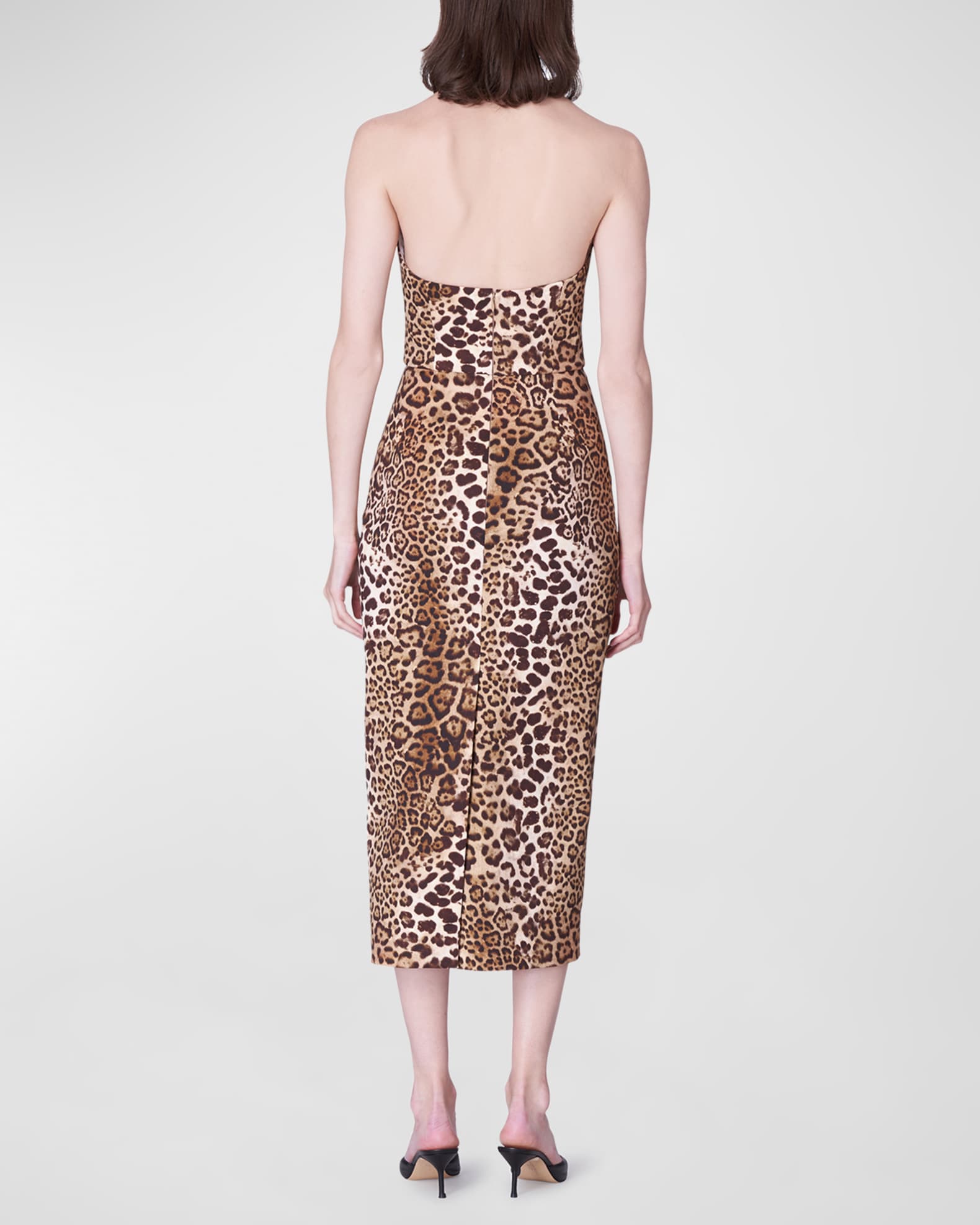 Carolina Herrera Leopard Halter Corset Midi Dress | Neiman Marcus