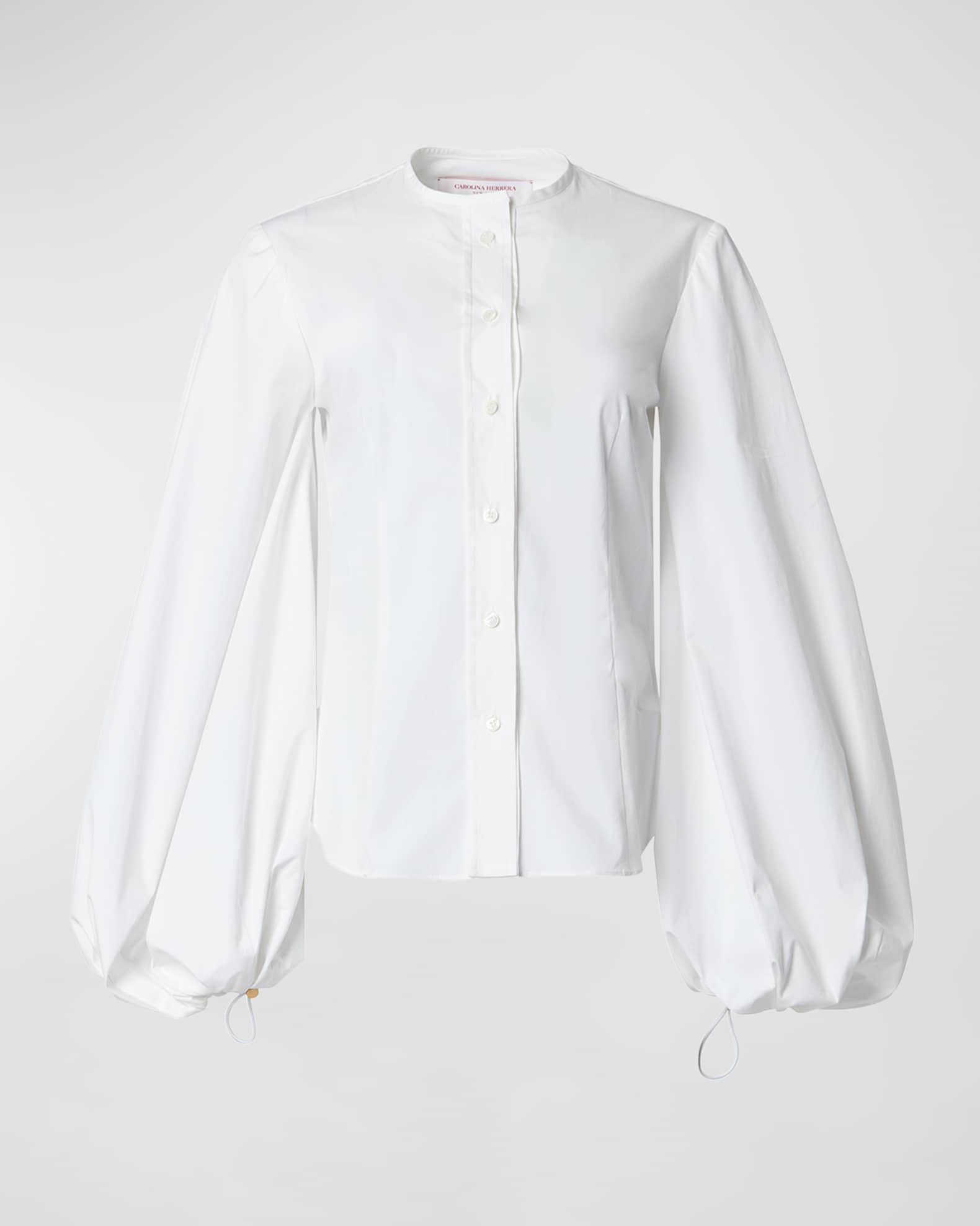 Carolina Herrera Drawstring Balloon-Sleeve Poplin Button Down Blouse ...
