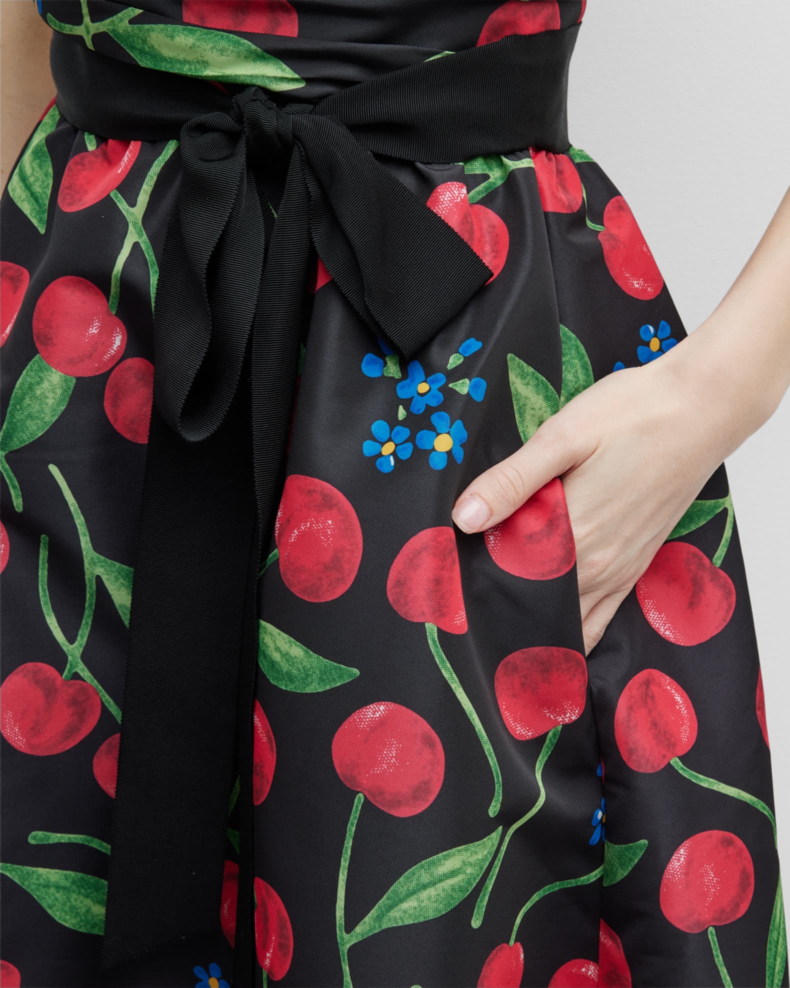 Carolina Herrera Cherry-Print Draped Sash Midi Dress | Neiman Marcus