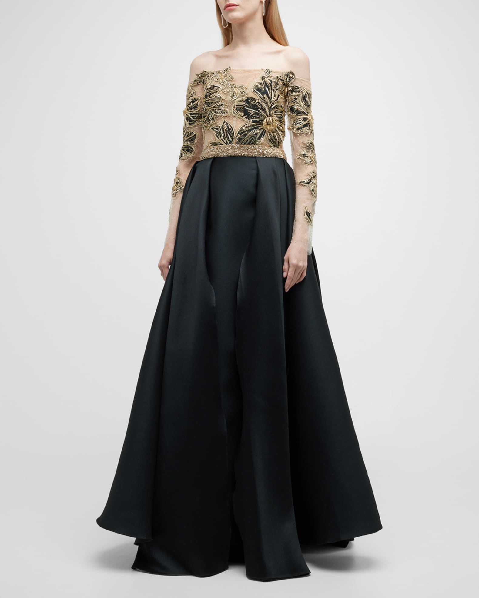 Pamella Roland Embroidered Off-Shoulder Gown | Neiman Marcus