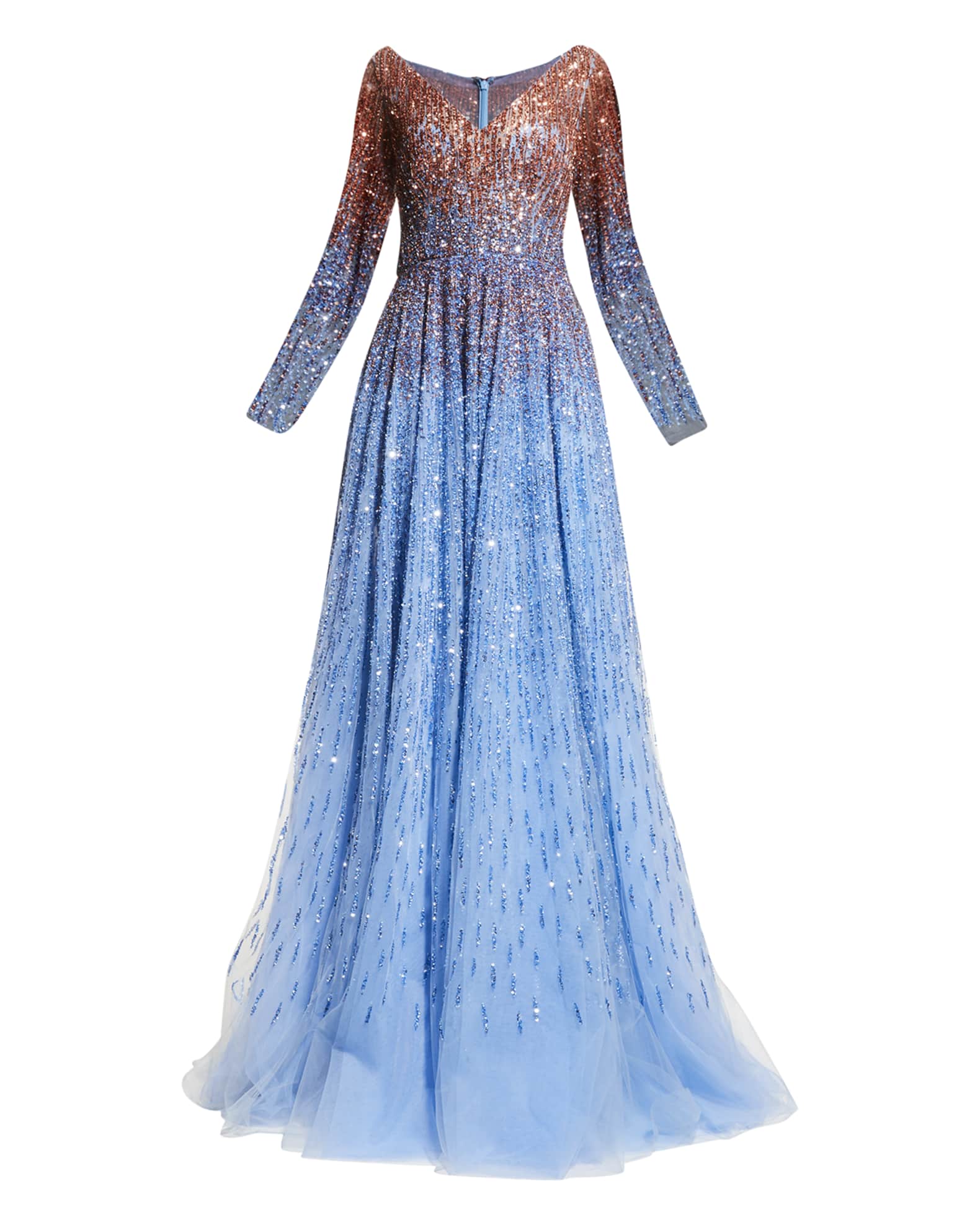 Pamella Roland Ombre Embroidered Evening Gown | Neiman Marcus