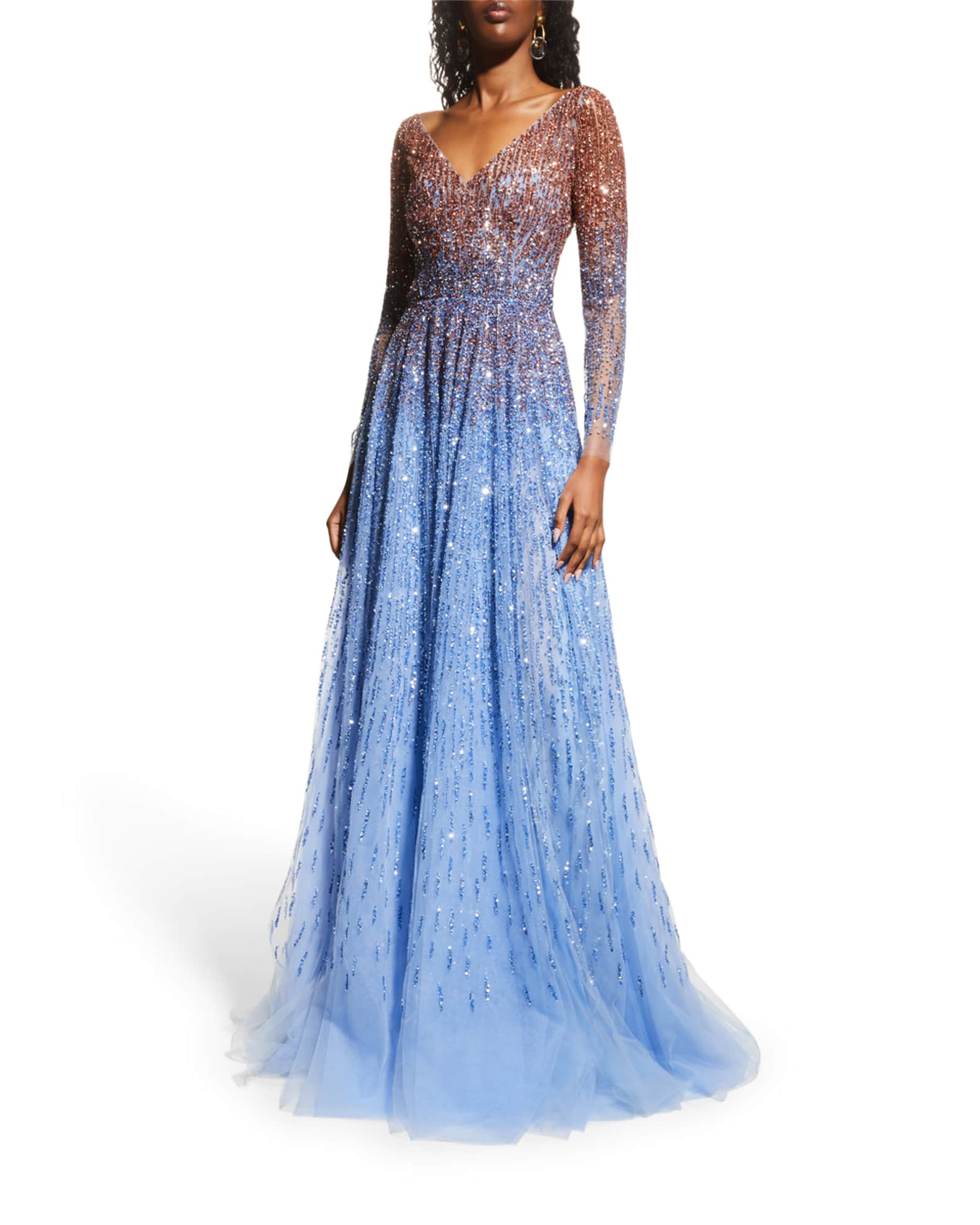 Pamella Roland Ombre Embroidered Evening Gown | Neiman Marcus