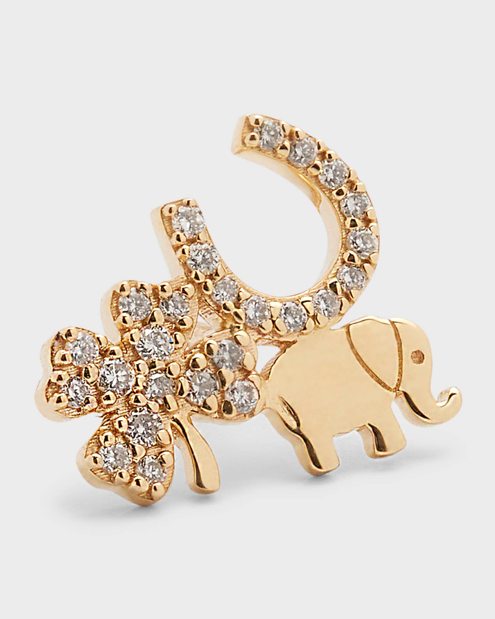 Sydney Evan 14k Gold Elephant Stud Earring with Diamonds | Neiman Marcus