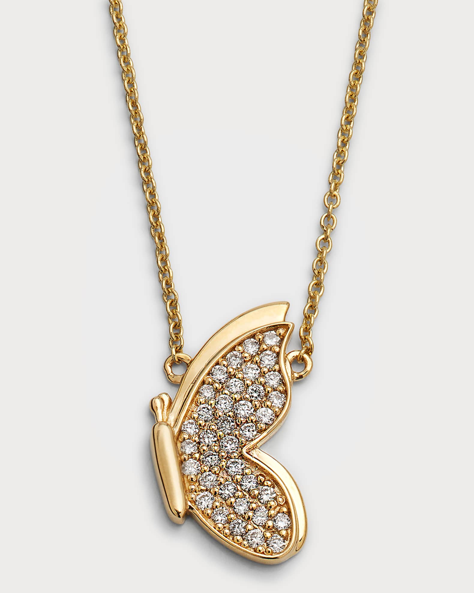 Sydney Evan 14K Gold Diamond Pavé In Flight Butterfly Necklace | Neiman ...
