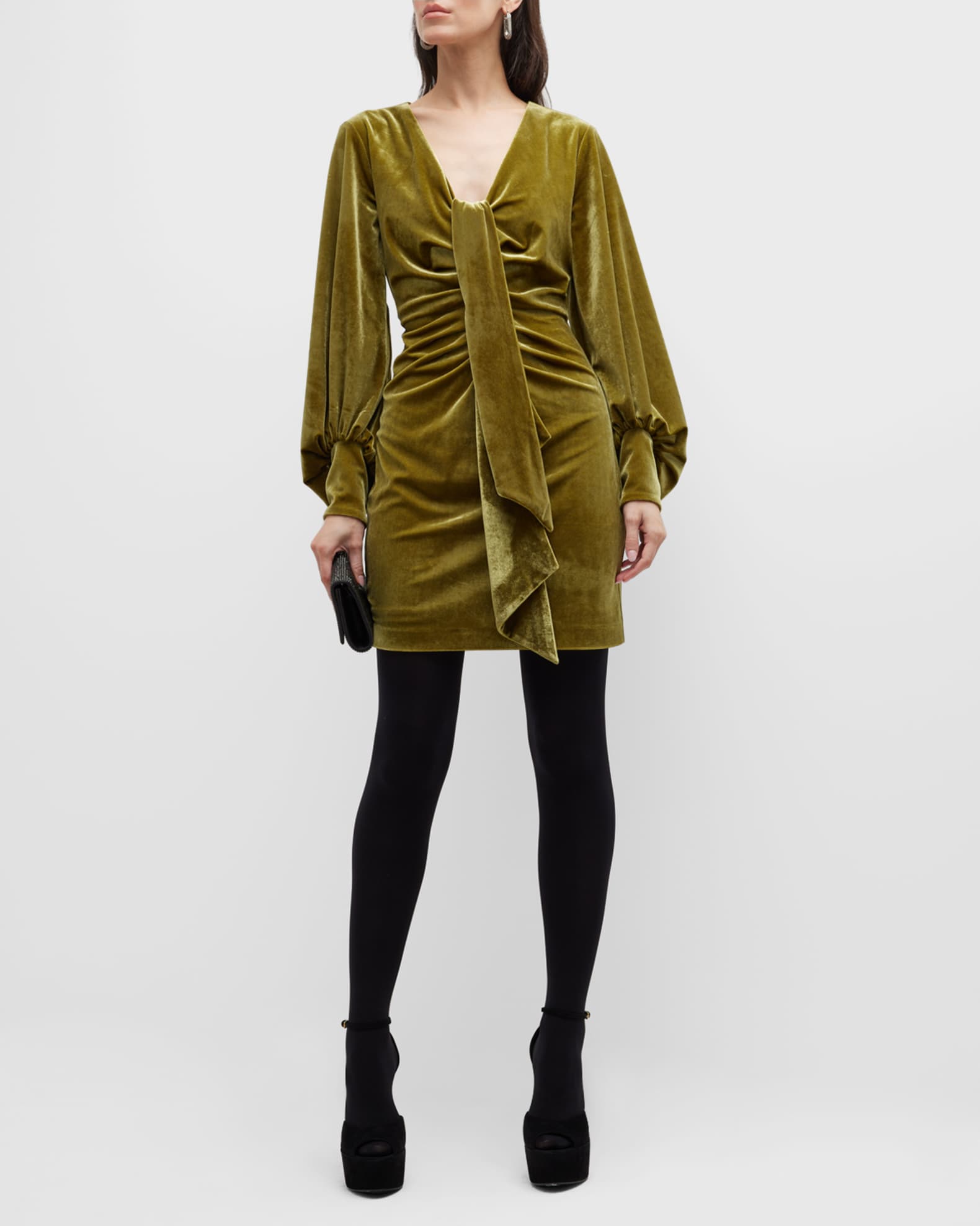 One33 Social Draped Velvet V-Neck Mini Dress | Neiman Marcus