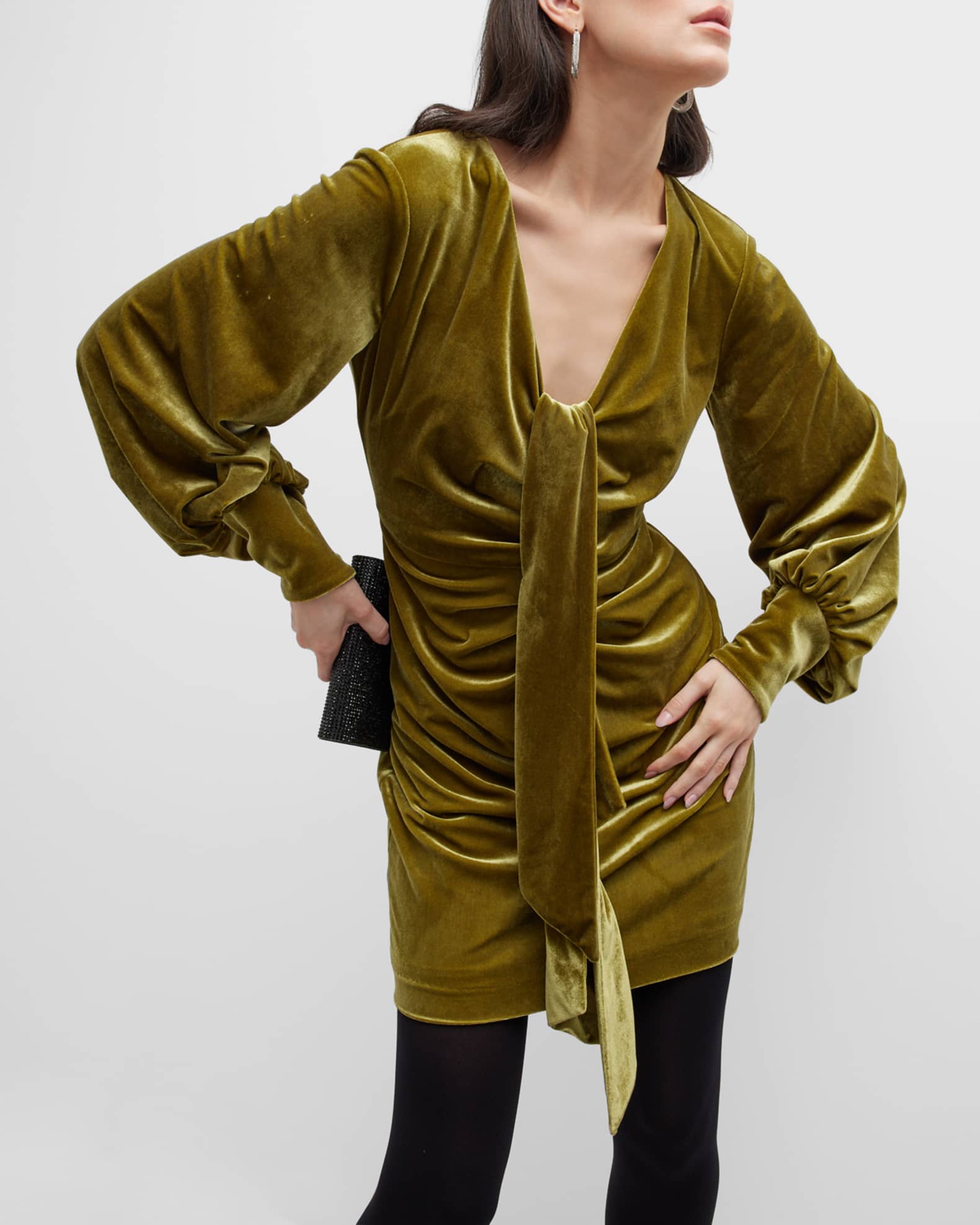 One33 Social Draped Velvet V-Neck Mini Dress | Neiman Marcus