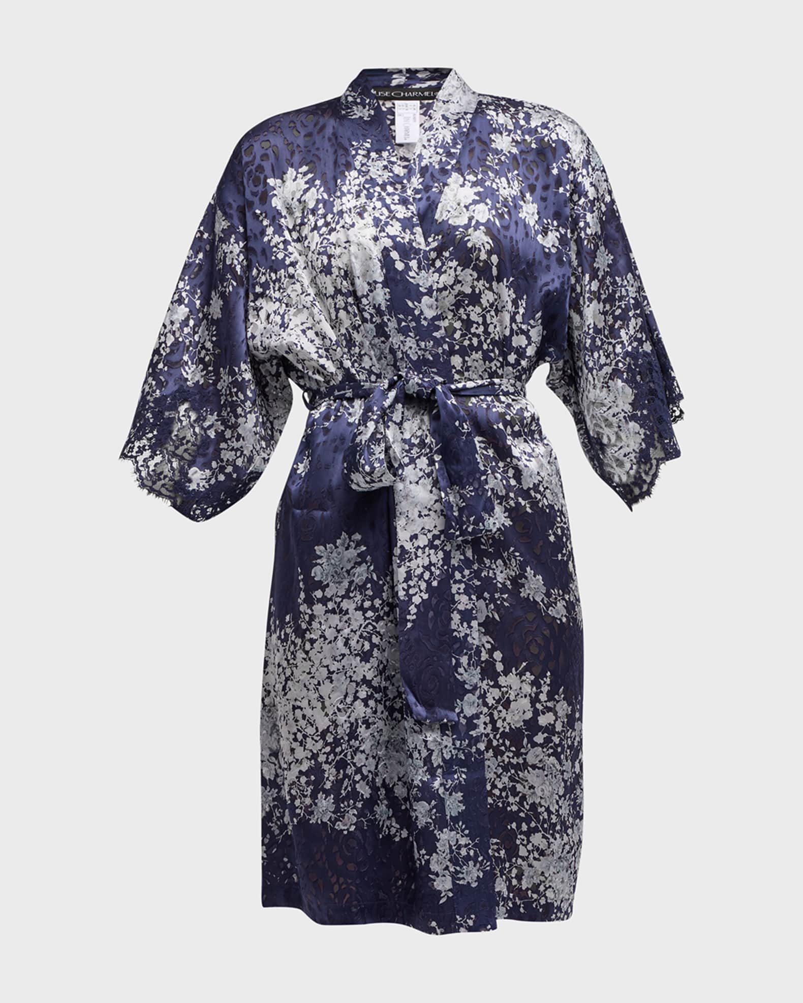 Lise Charmel Floral-Print Lace-Trim Robe | Neiman Marcus