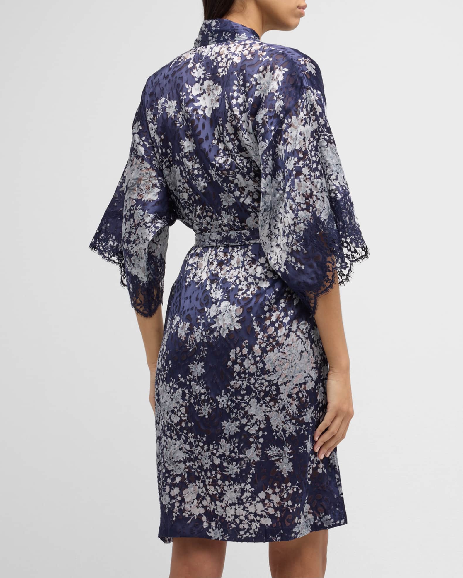 Lise Charmel Floral-Print Lace-Trim Robe | Neiman Marcus