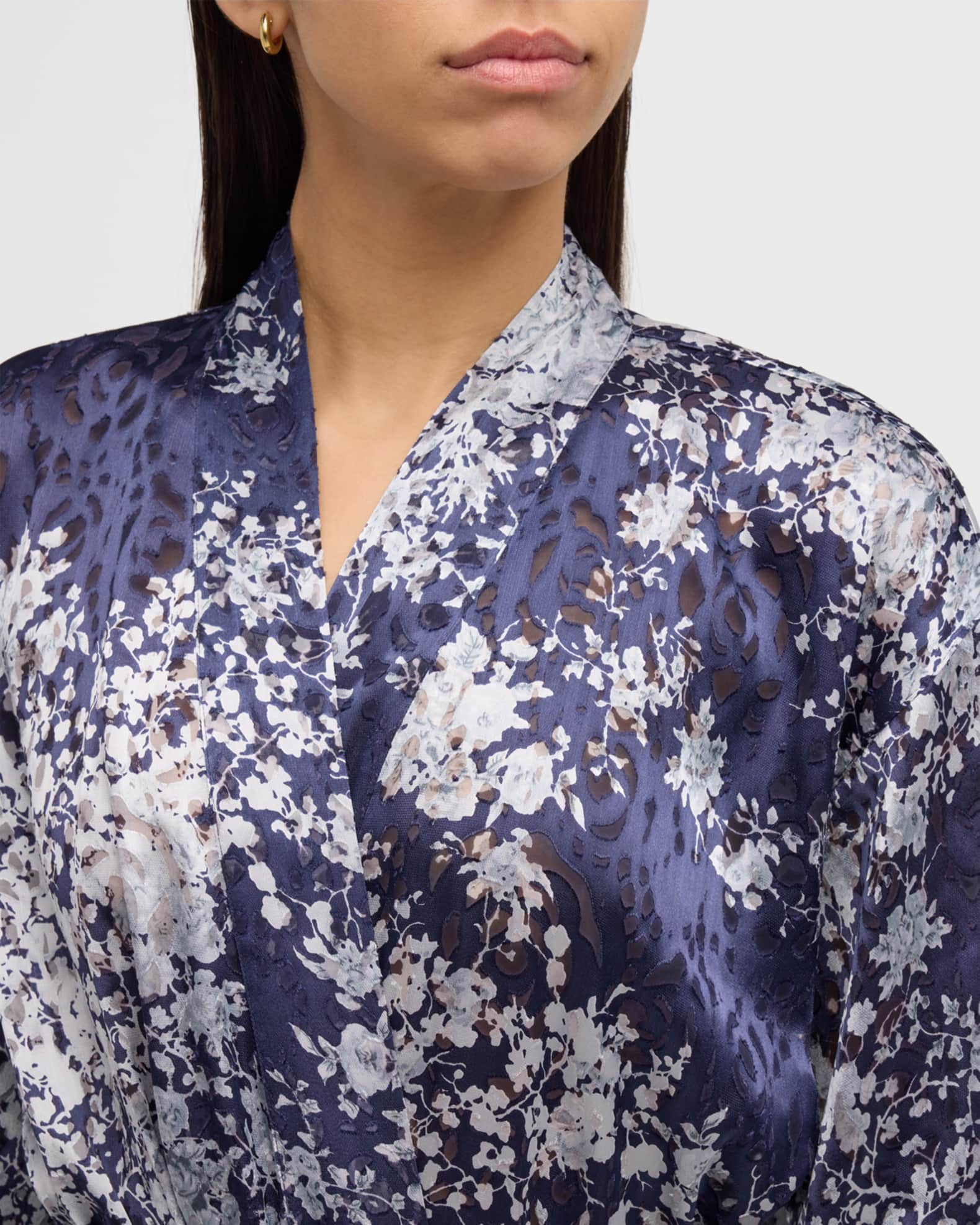 Lise Charmel Floral-Print Lace-Trim Robe | Neiman Marcus