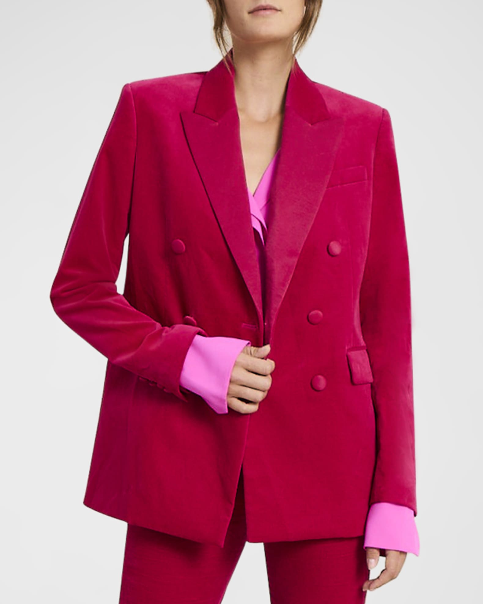 A.L.C. Declan Long Double-Breasted Velvet Blazer | Neiman Marcus