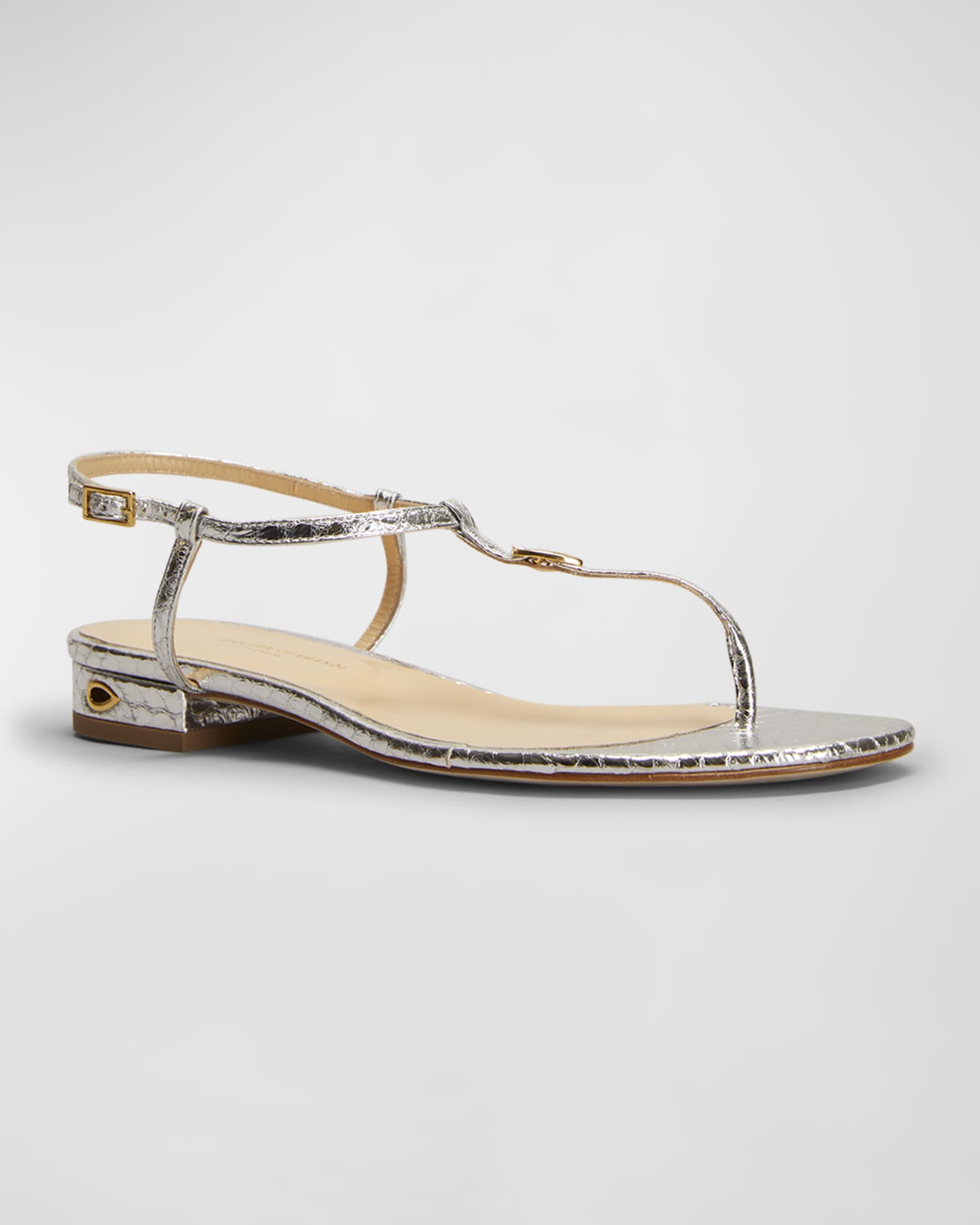 Jennifer Chamandi Pietro Metallic Thong Flat Sandals | Neiman Marcus