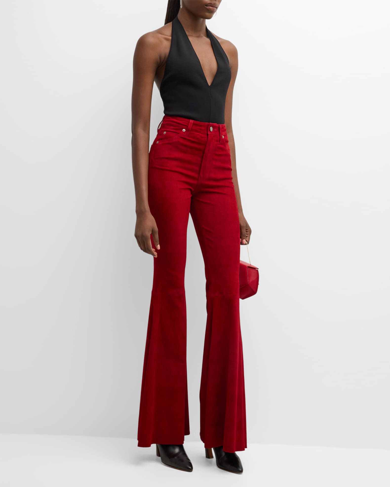 Cout De La Liberte Super High-Rise Bell Flared Suede Pants | Neiman Marcus
