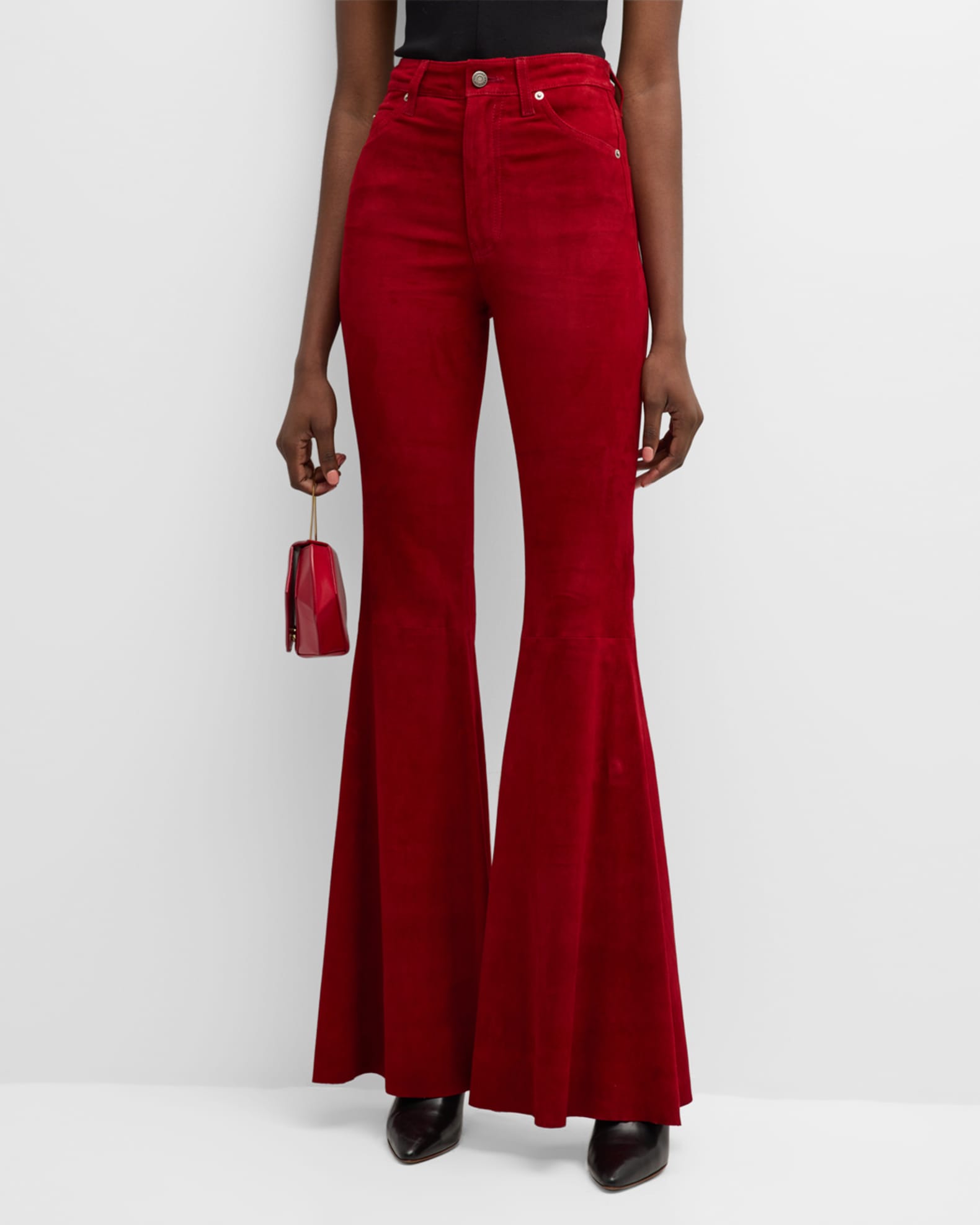 Cout De La Liberte Super High-Rise Bell Flared Suede Pants | Neiman Marcus