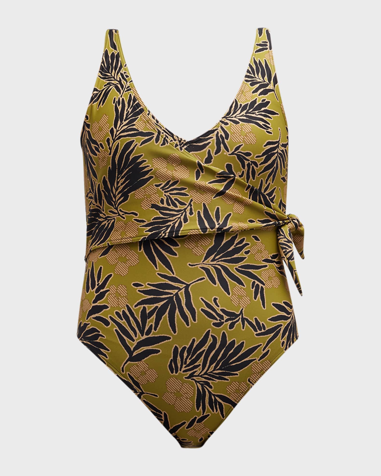 Tanya Taylor Scattered Fern Kelly Wrap One-Piece Swimsuit | Neiman Marcus