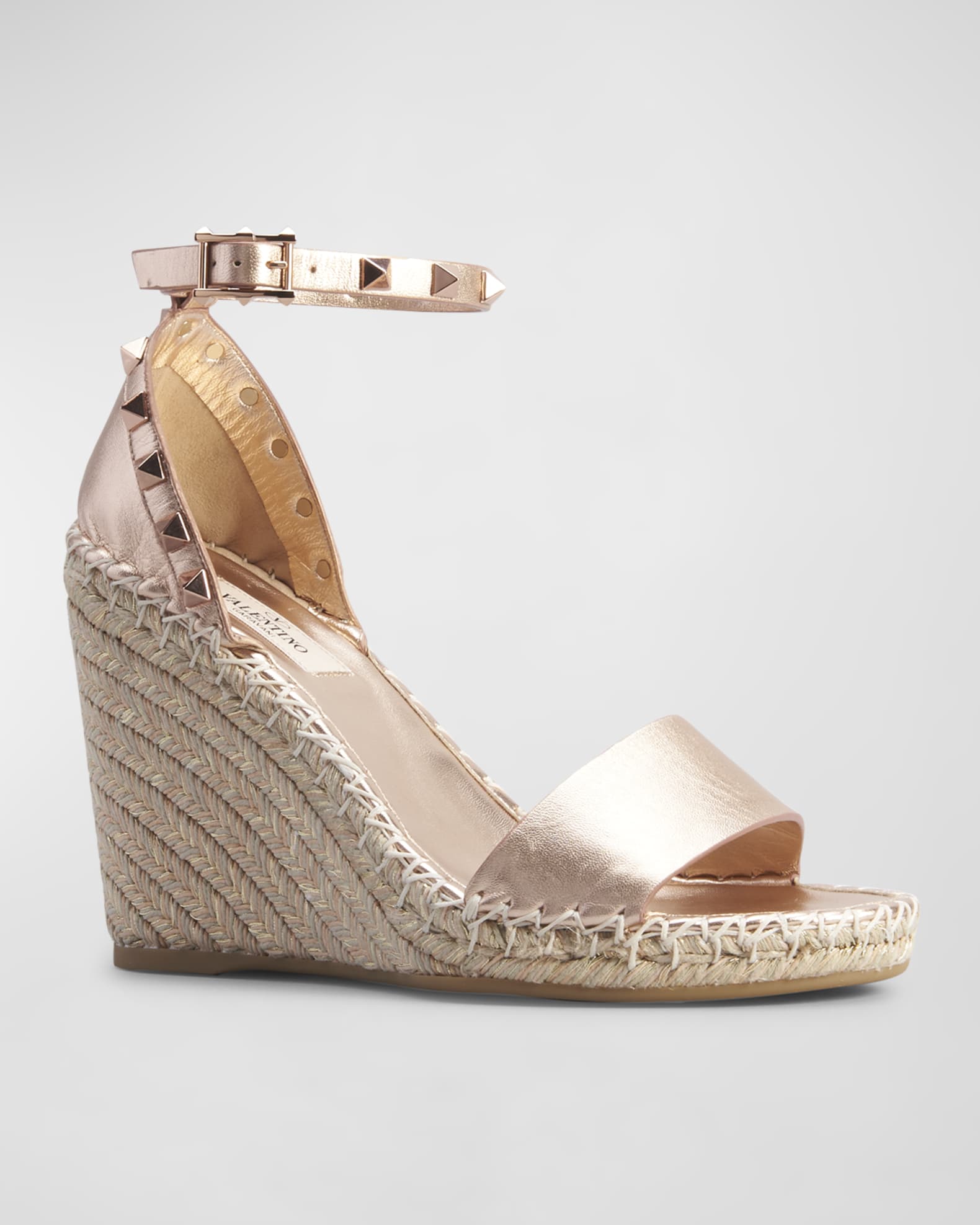 Valentino Garavani Rockstud Metallic Wedge Espadrille Sandals | Neiman ...