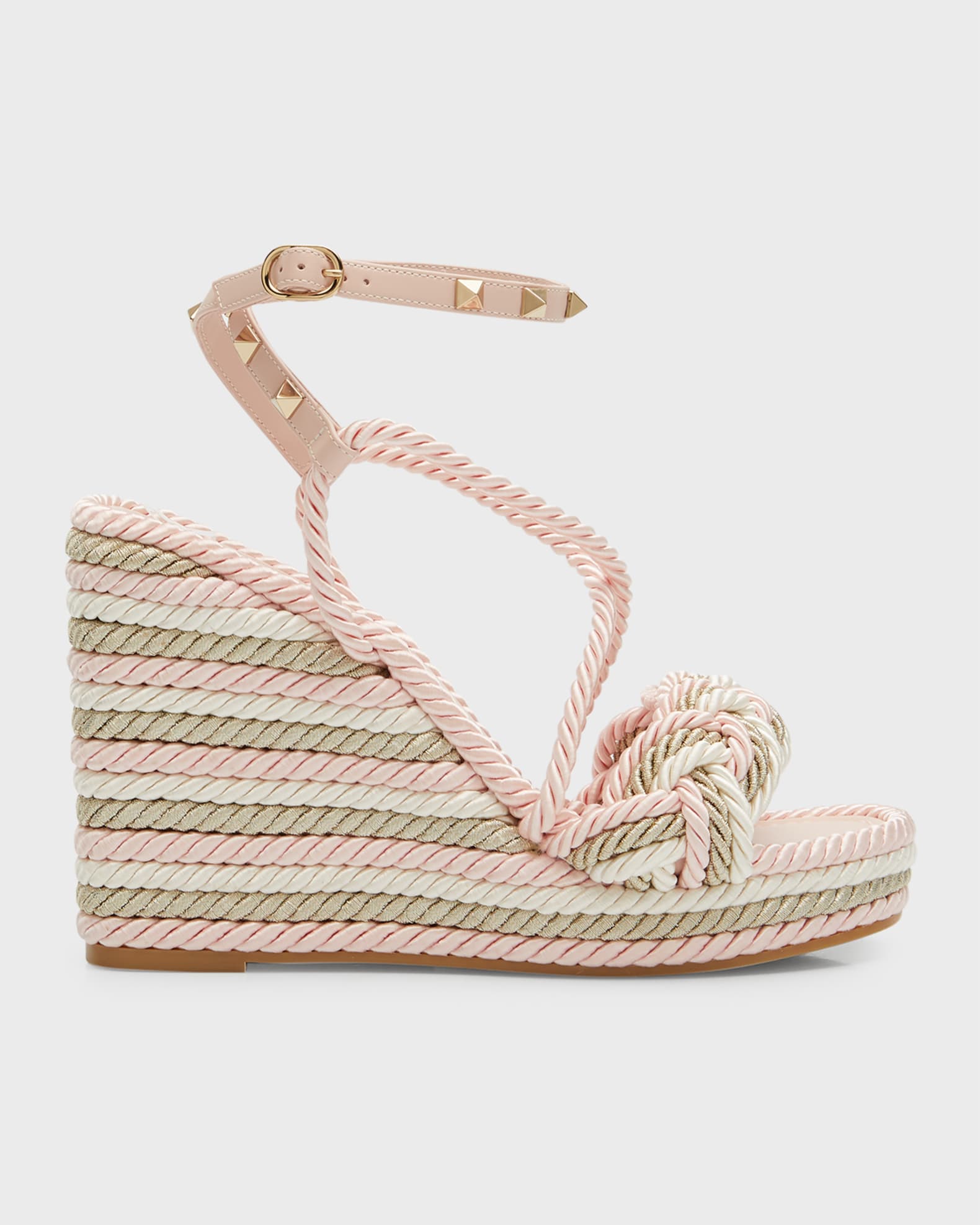 Valentino Garavani Rockstud Multicolored Rope Wedge Espadrilles | Neiman Marcus