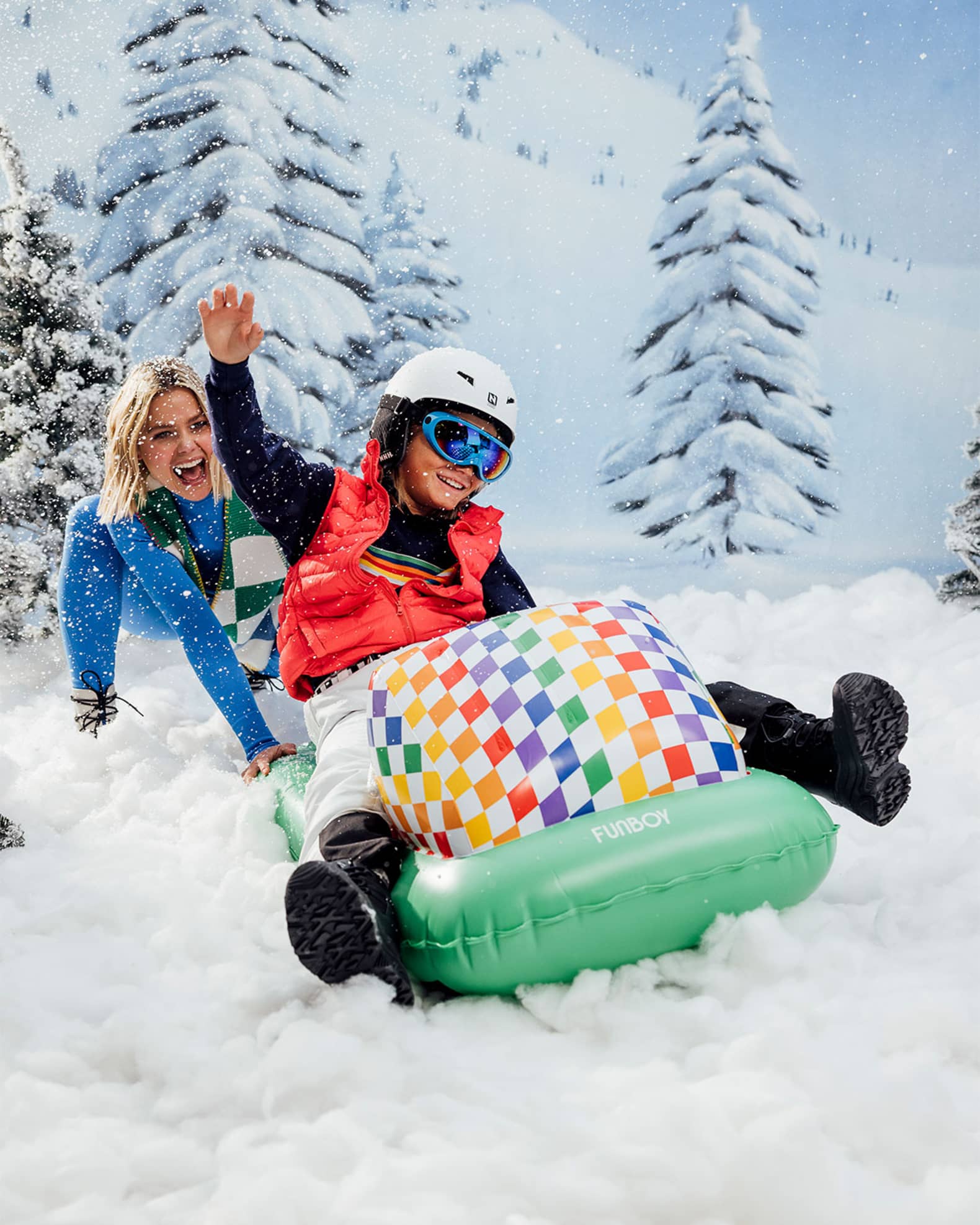Funboy Kid's Rainbow Checkered Racer Inflatable Snow Sled | Neiman Marcus