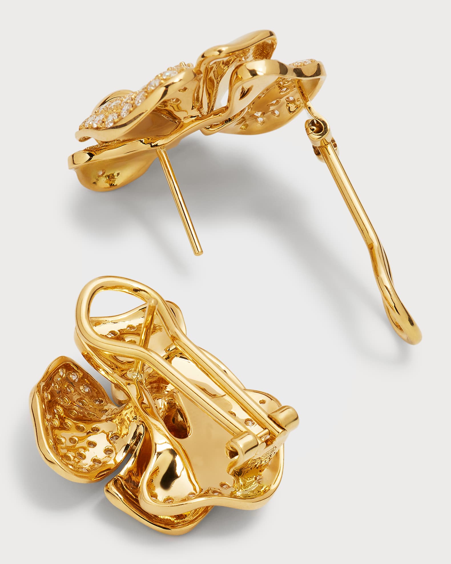 Leo Pizzo 18K Yellow Gold Diamond Flower Omega Clip Earrings | Neiman ...