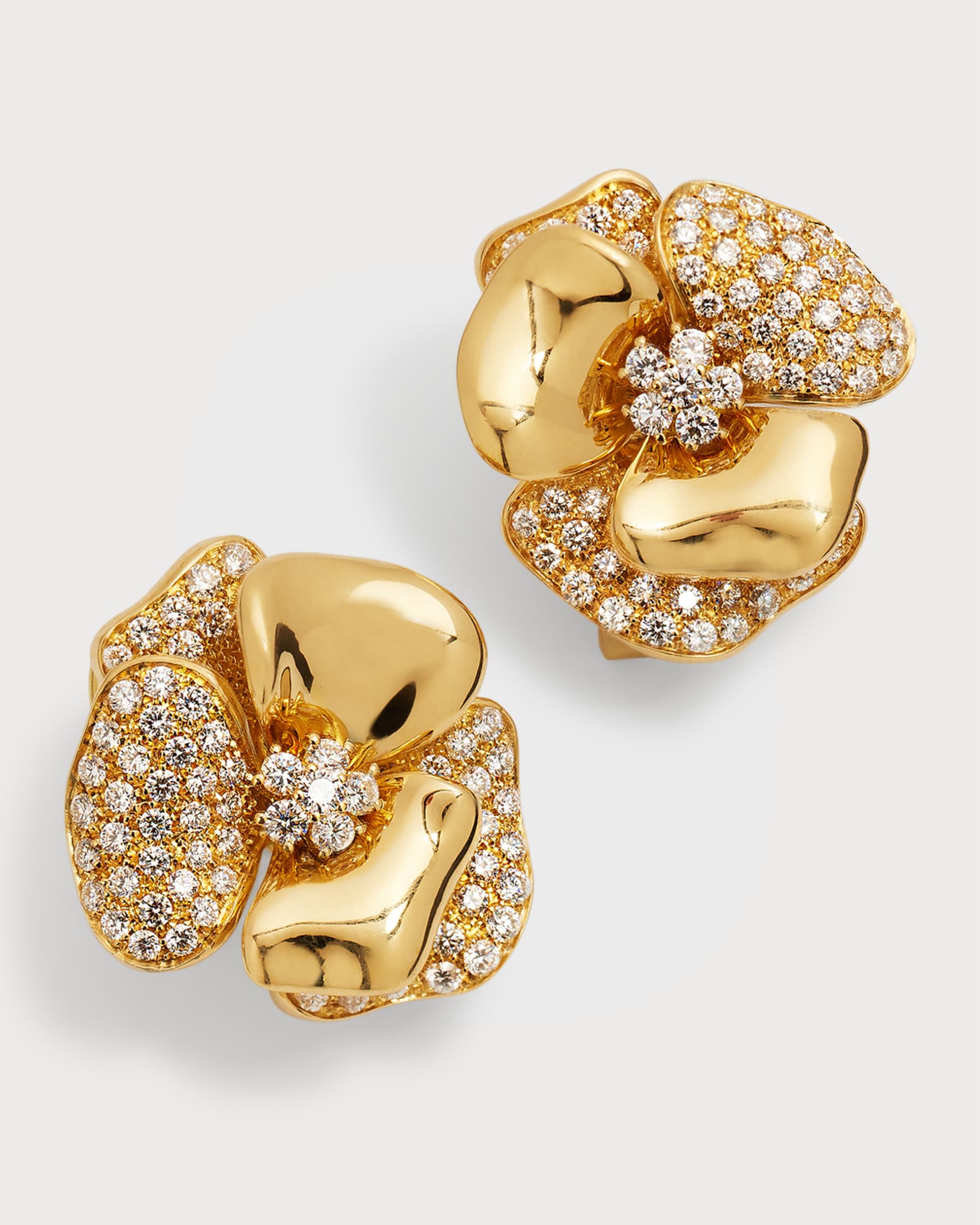 Leo Pizzo 18K Yellow Gold Diamond Flower Omega Clip Earrings | Neiman ...