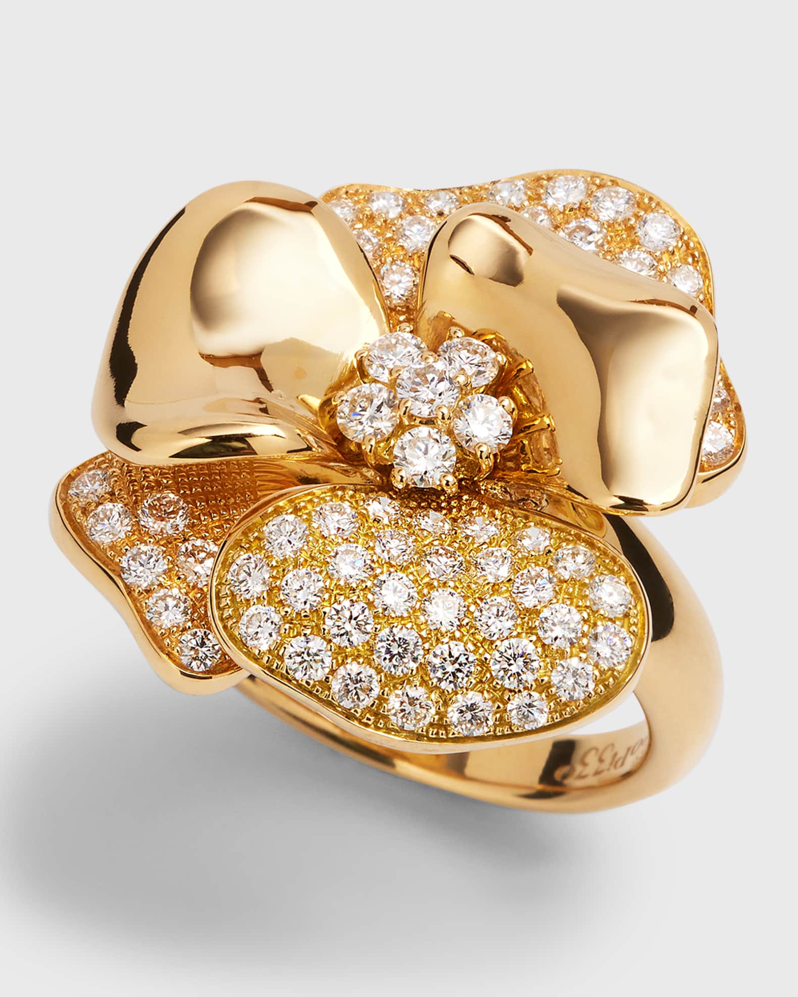 Leo Pizzo 18K Yellow Gold Half Diamond Flower Ring, Size 7 | Neiman Marcus