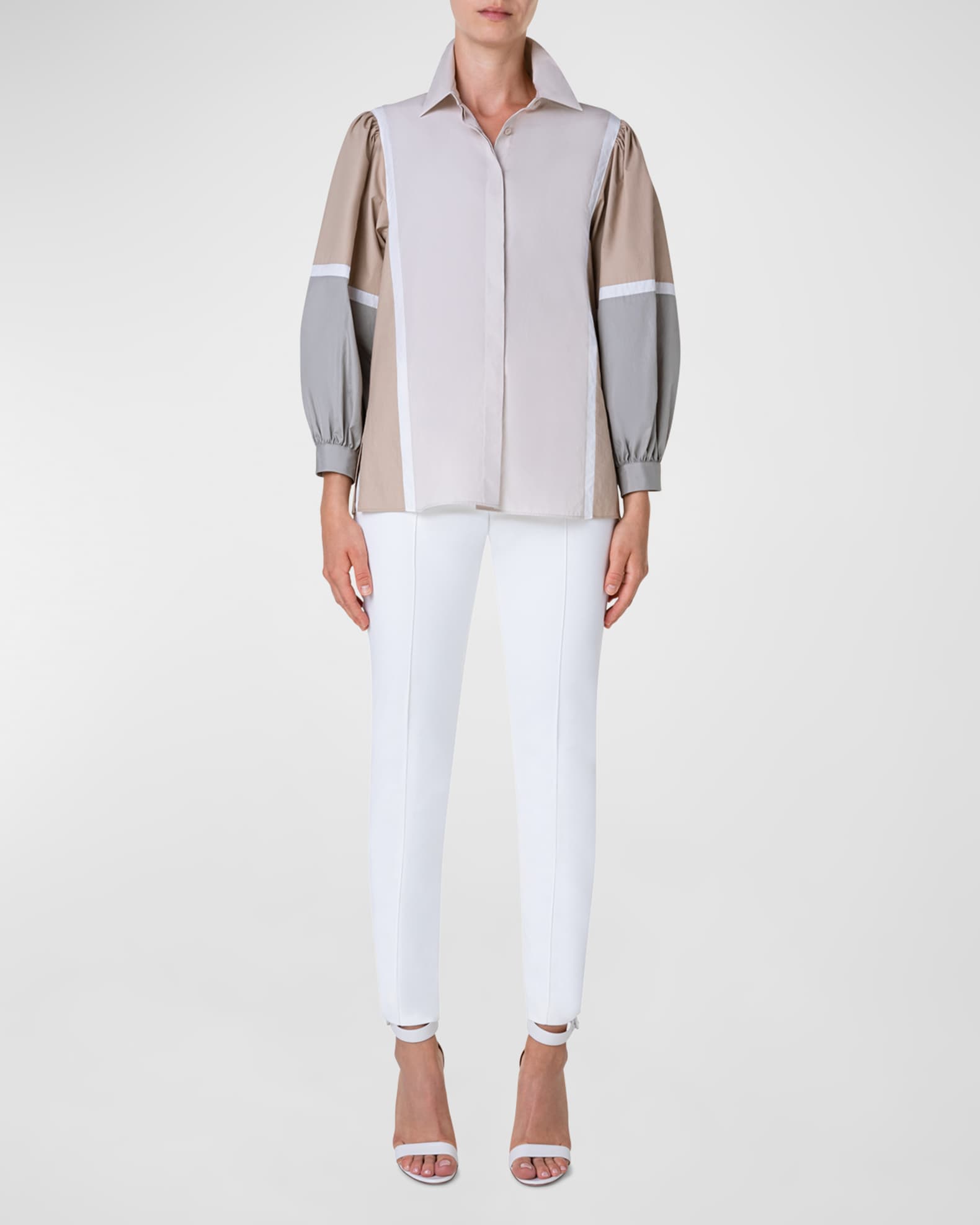 Akris Colorblock Patchwork Collared Poplin Shirt | Neiman Marcus