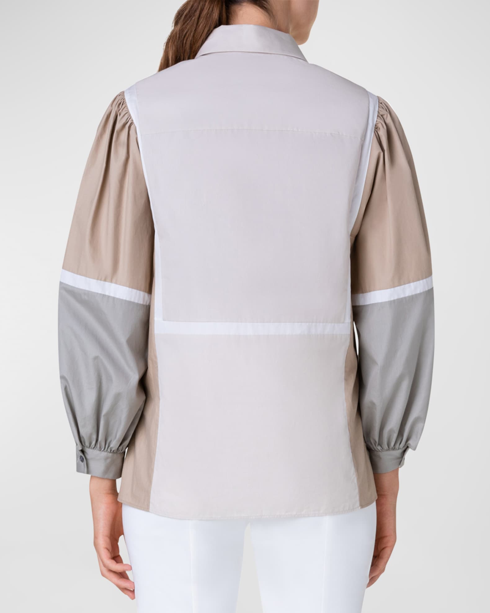 Akris Colorblock Patchwork Collared Poplin Shirt | Neiman Marcus