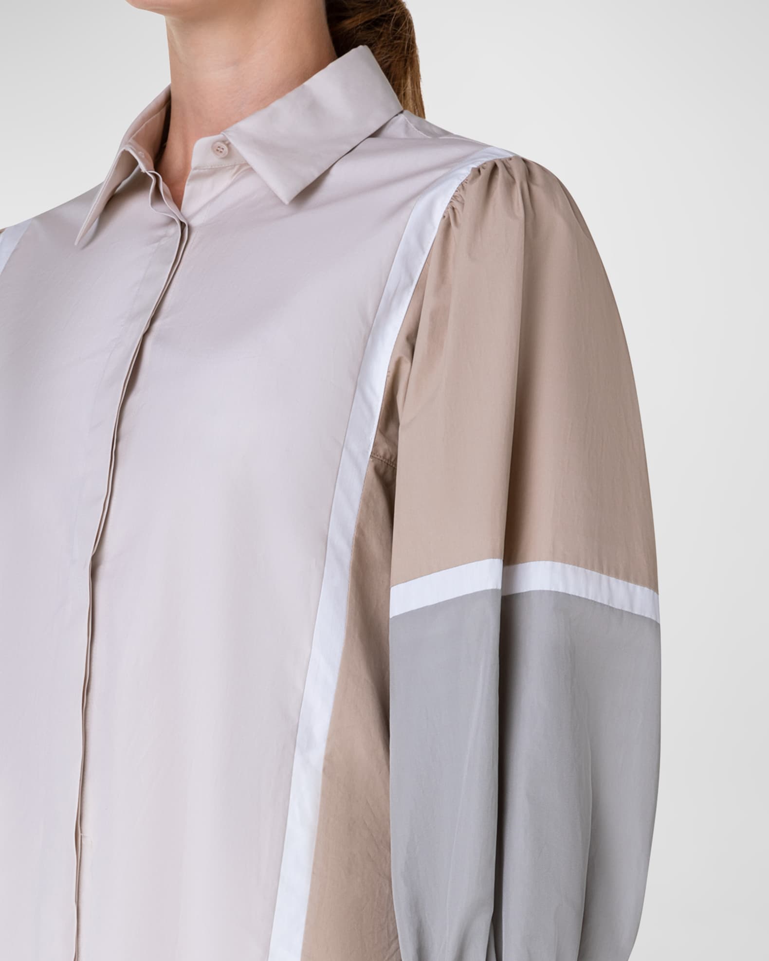Akris Colorblock Patchwork Collared Poplin Shirt | Neiman Marcus