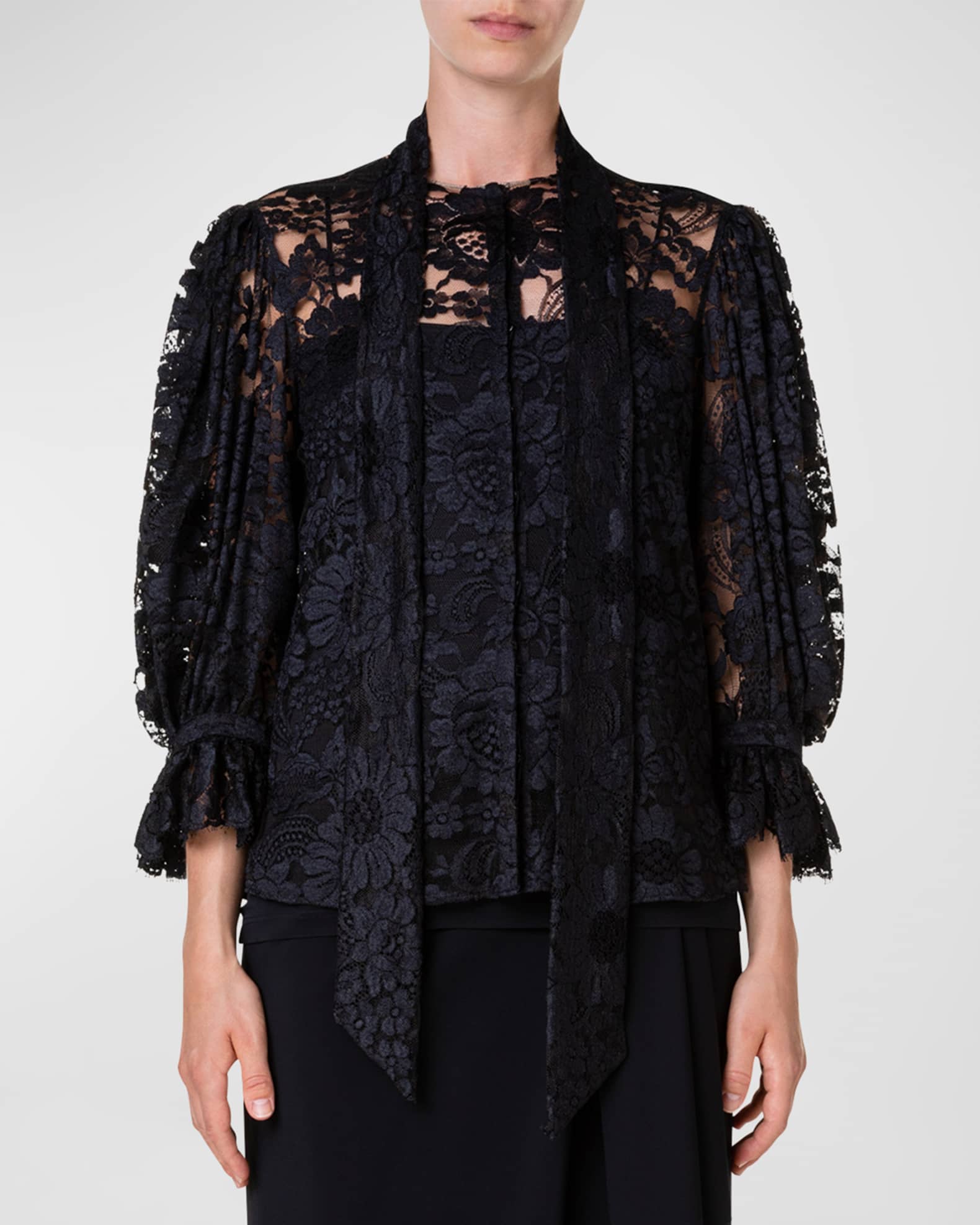 Akris Lace Blouse w/ Sash | Neiman Marcus
