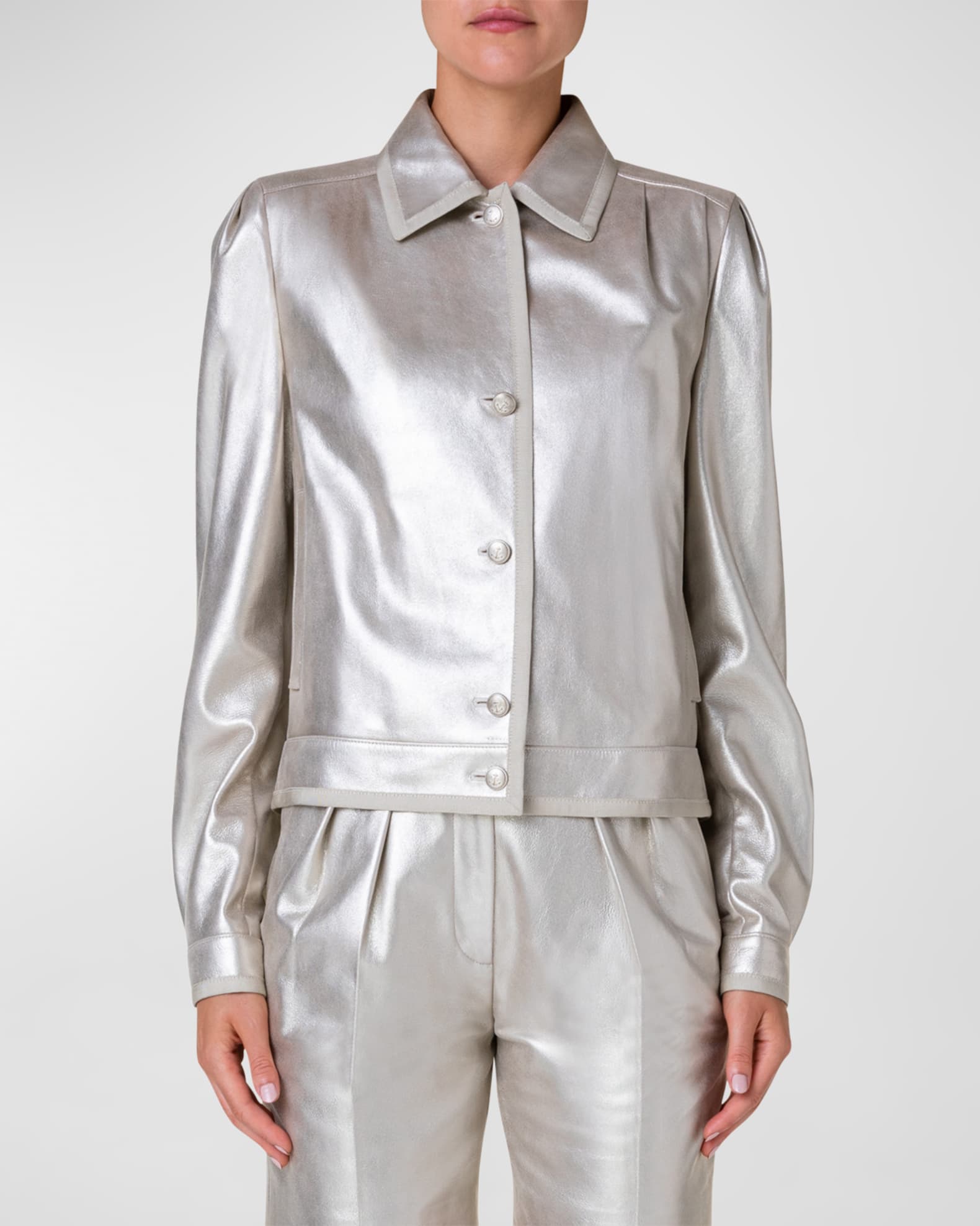 Akris Monica Pearlescent Leather Short Jacket | Neiman Marcus