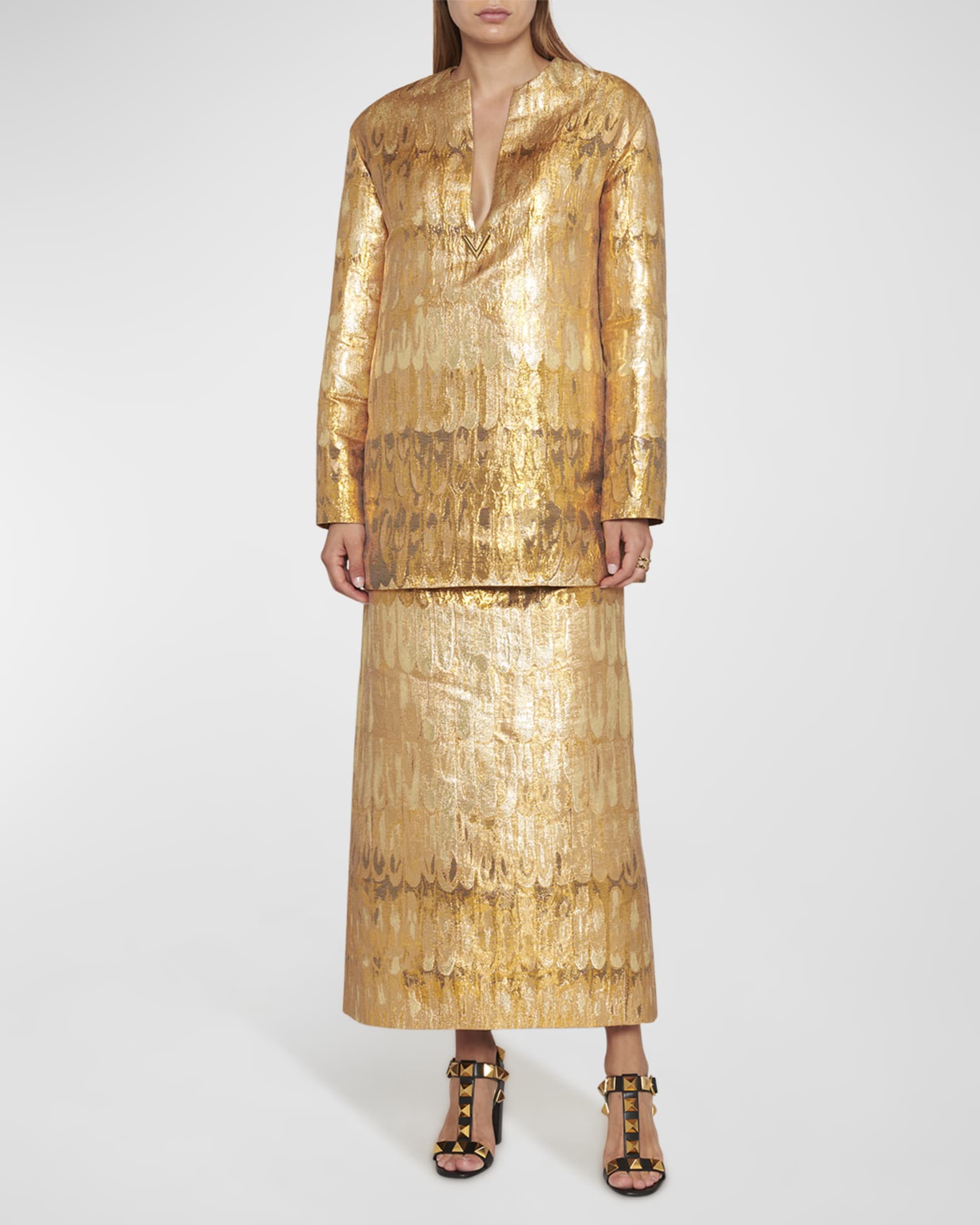Valentino Garavani Broccato Golden Wings Tunic Dress | Neiman Marcus