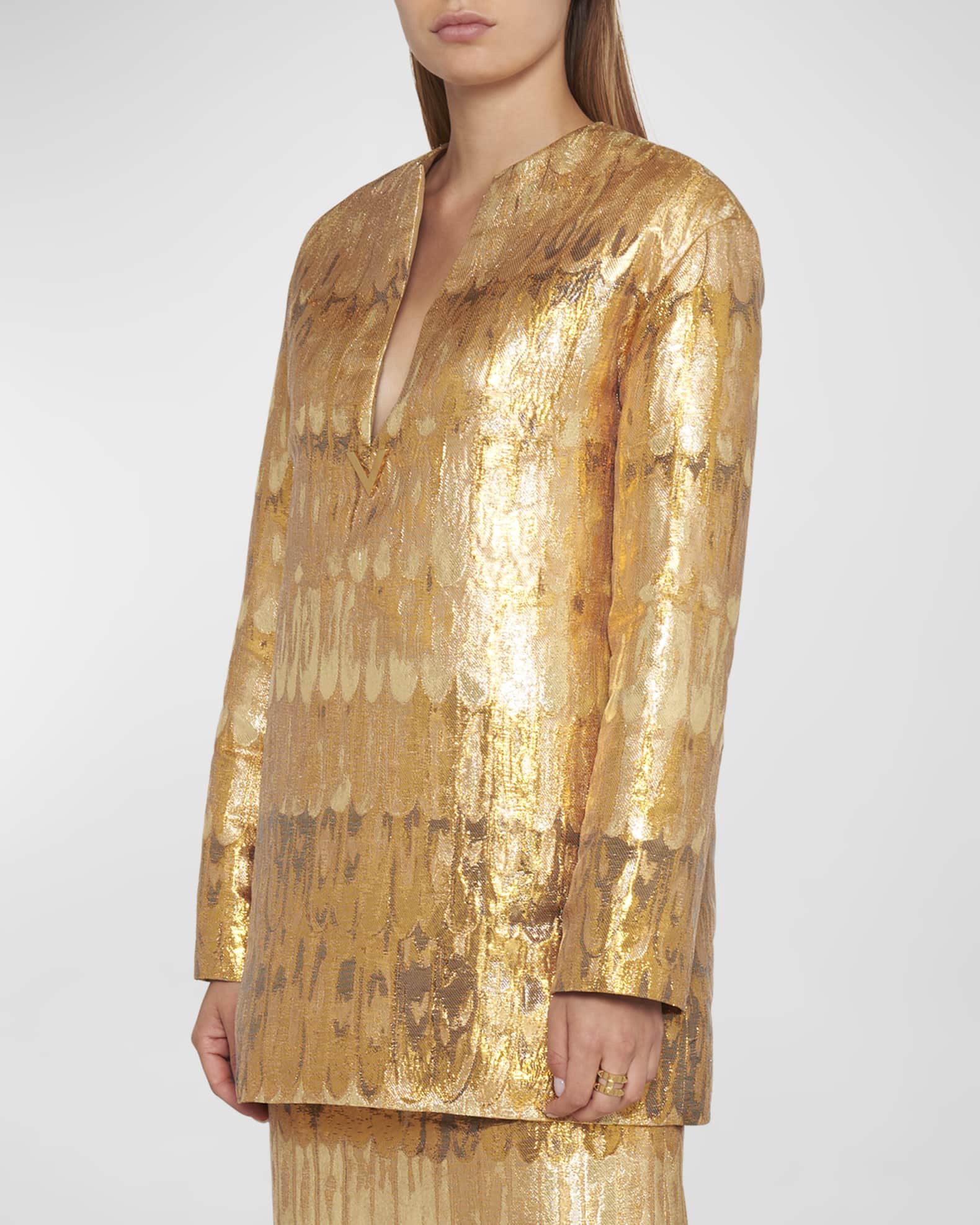 Valentino Garavani Broccato Golden Wings Tunic Dress | Neiman Marcus