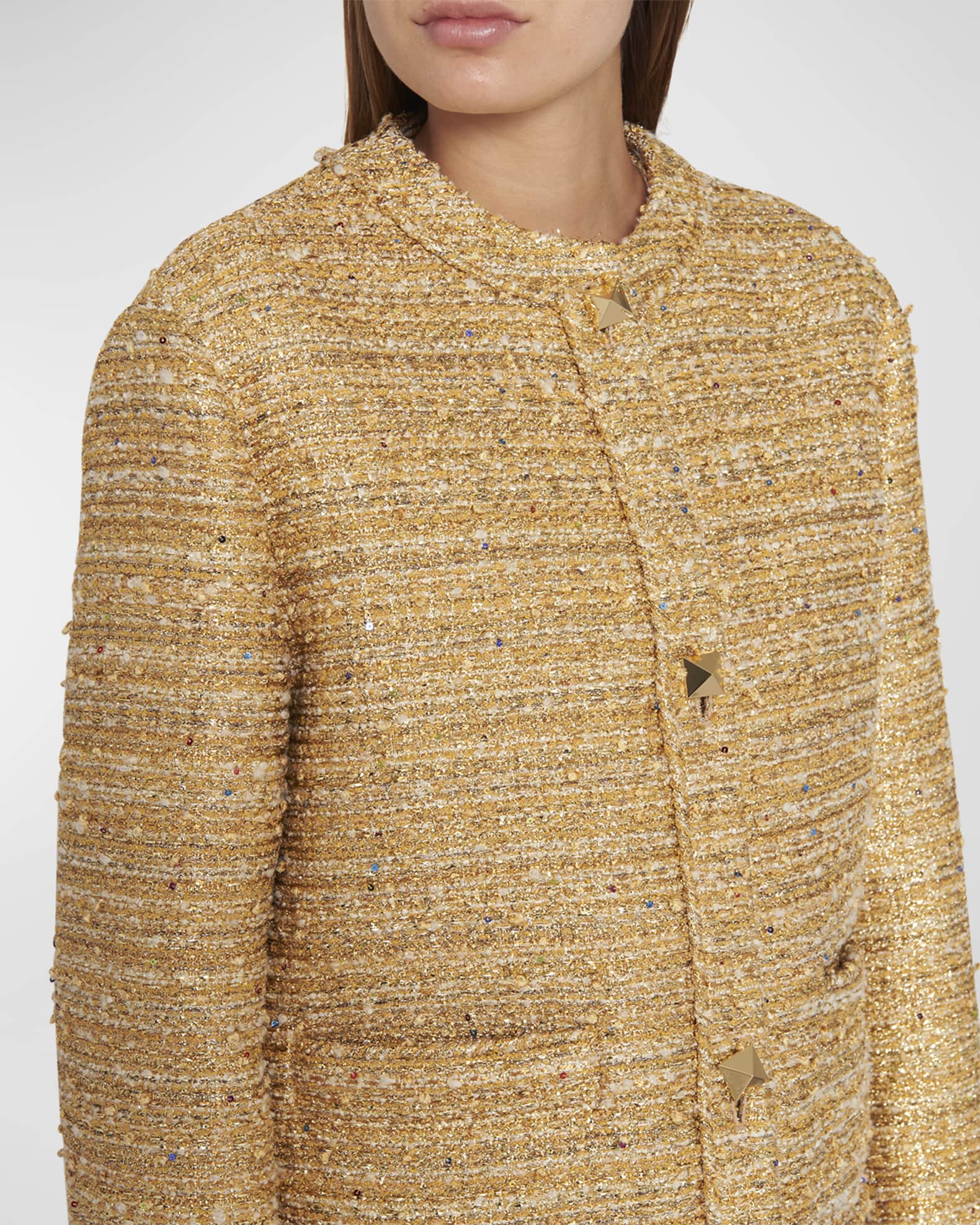 Valentino Garavani Embellished Gold Tweed Jacket | Neiman Marcus