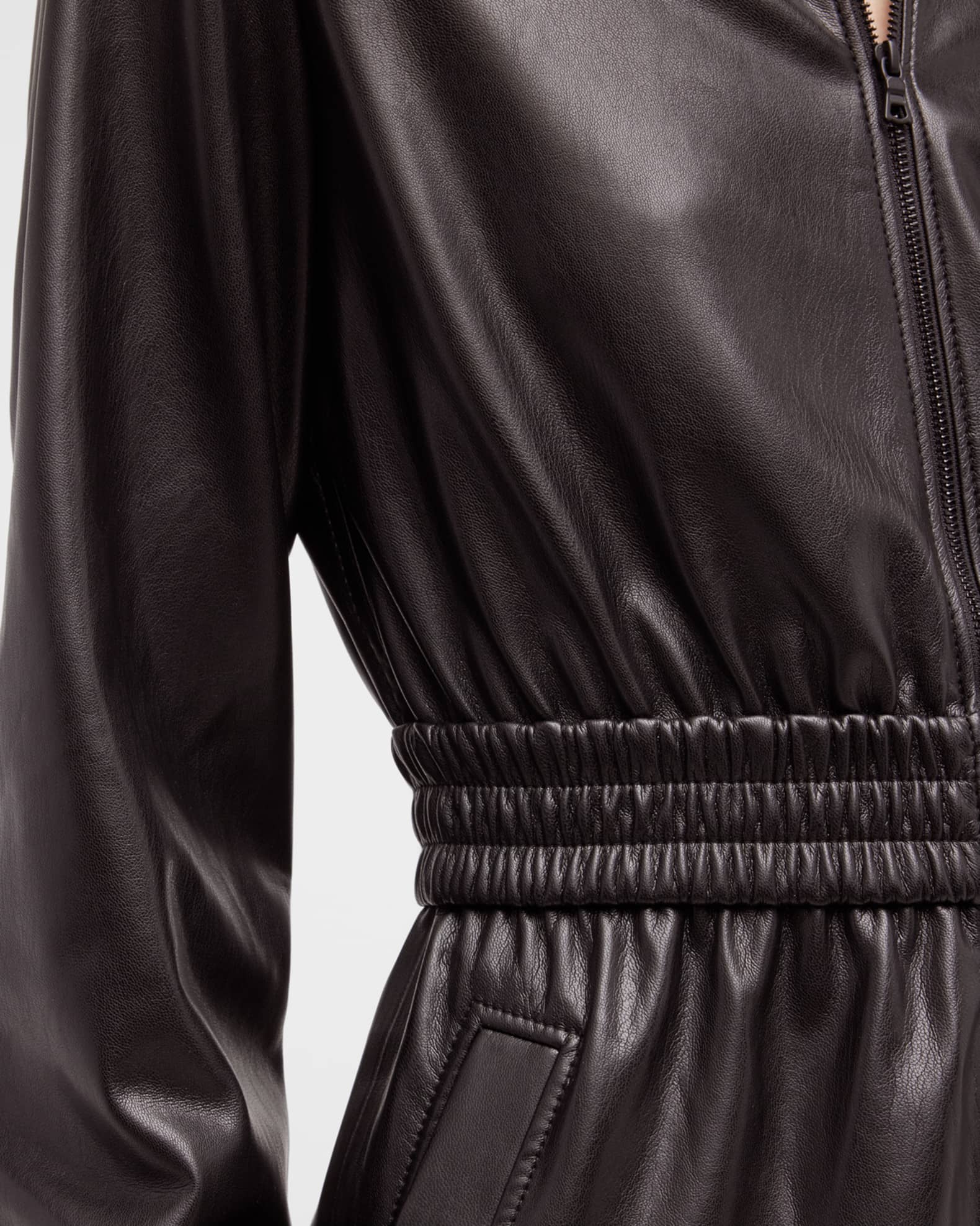 Alice + Olivia Levi Vegan Leather Front-Zip Romper | Neiman Marcus