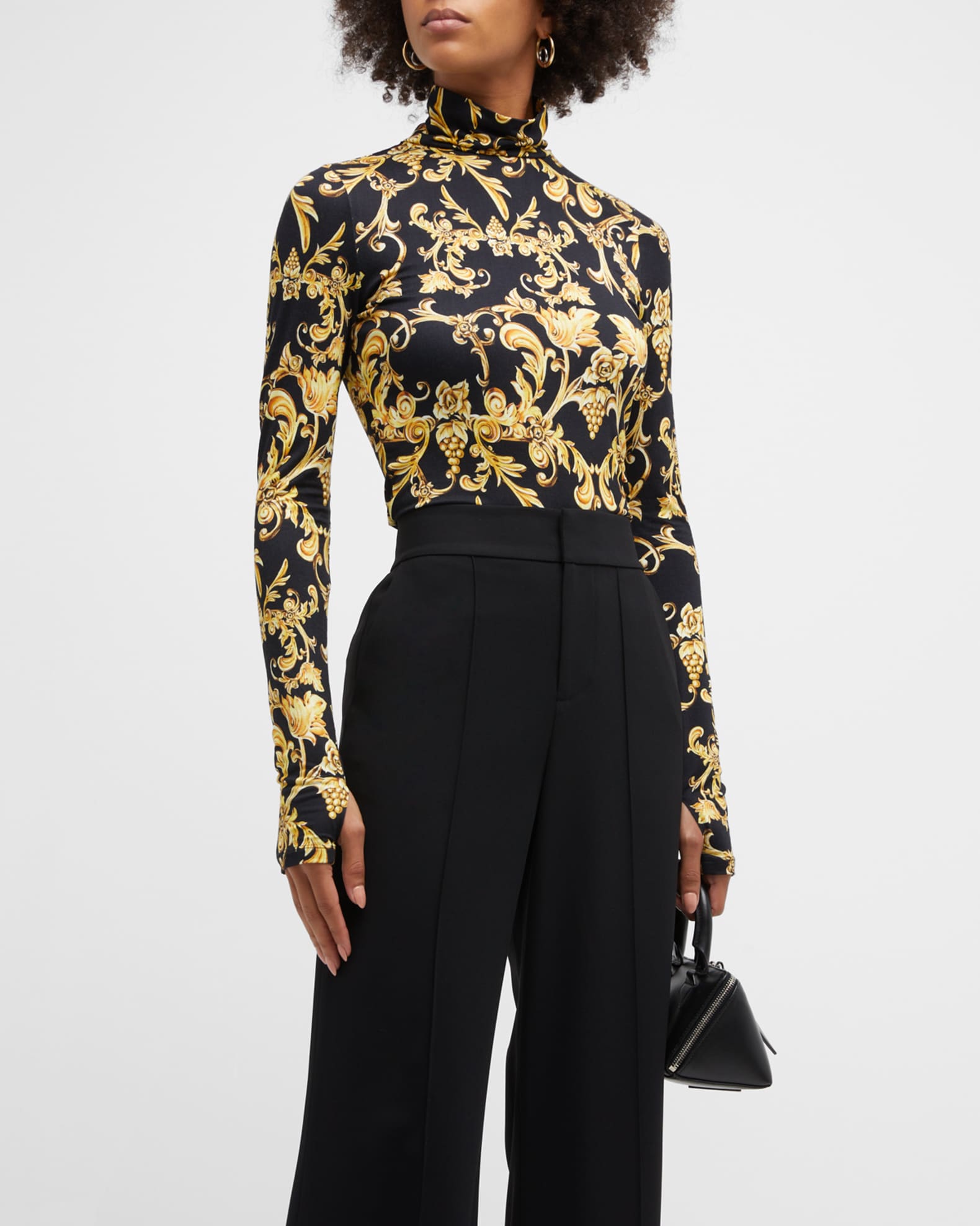 Alice + Olivia Delaina Baroque Printed Turtleneck Top | Neiman Marcus