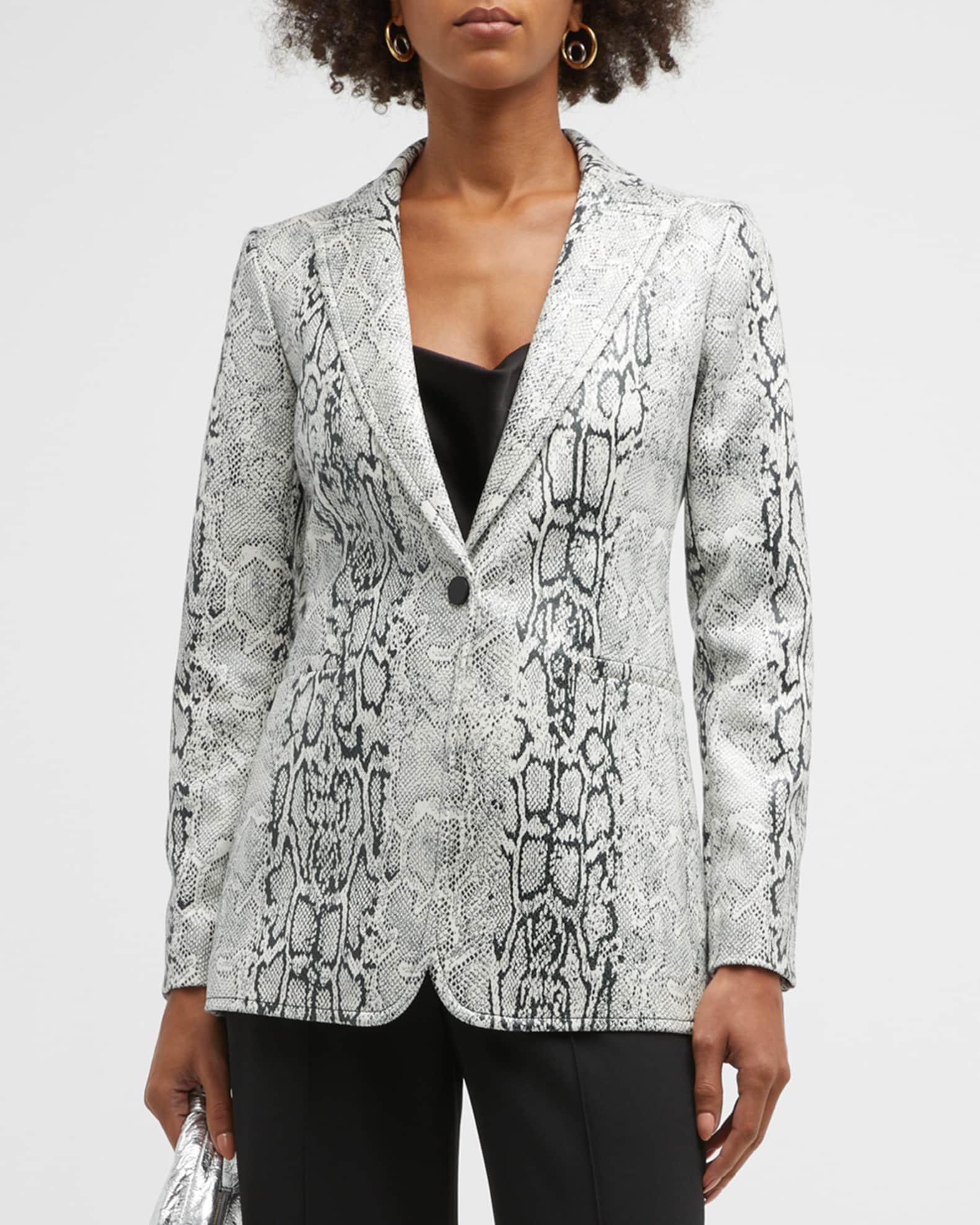 Alice + Olivia Breann Vegan Leather Snake Long Fitted Blazer | Neiman ...