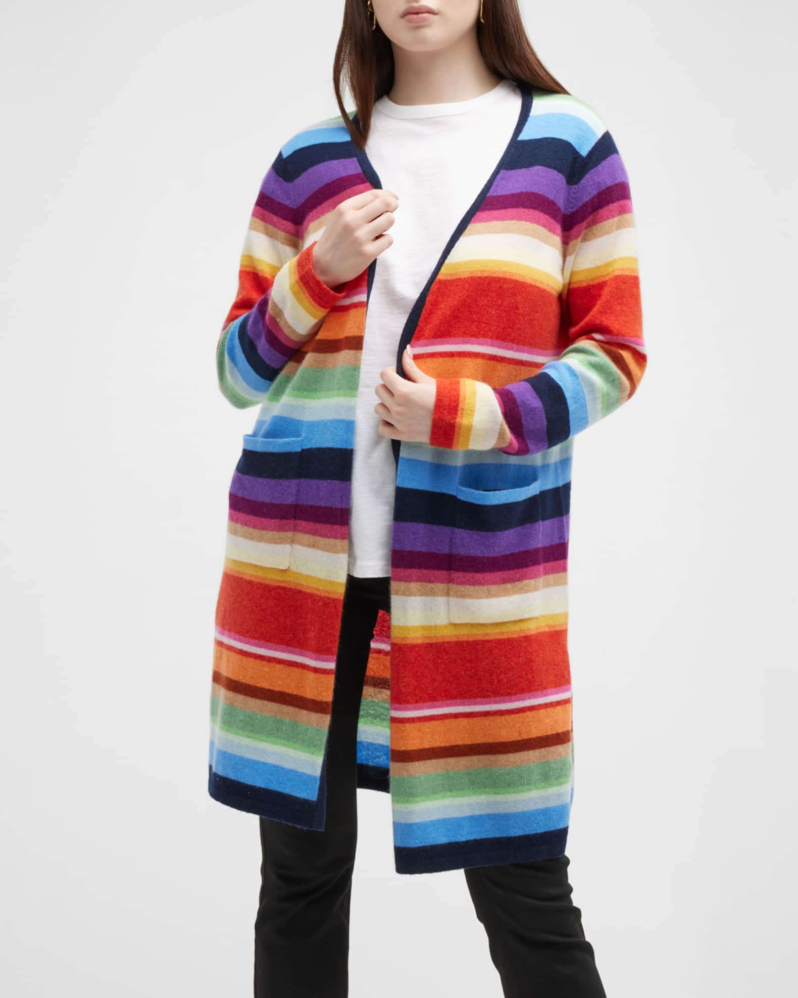 Minnie Rose Plus Plus Size Striped Cashmere Duster | Neiman Marcus