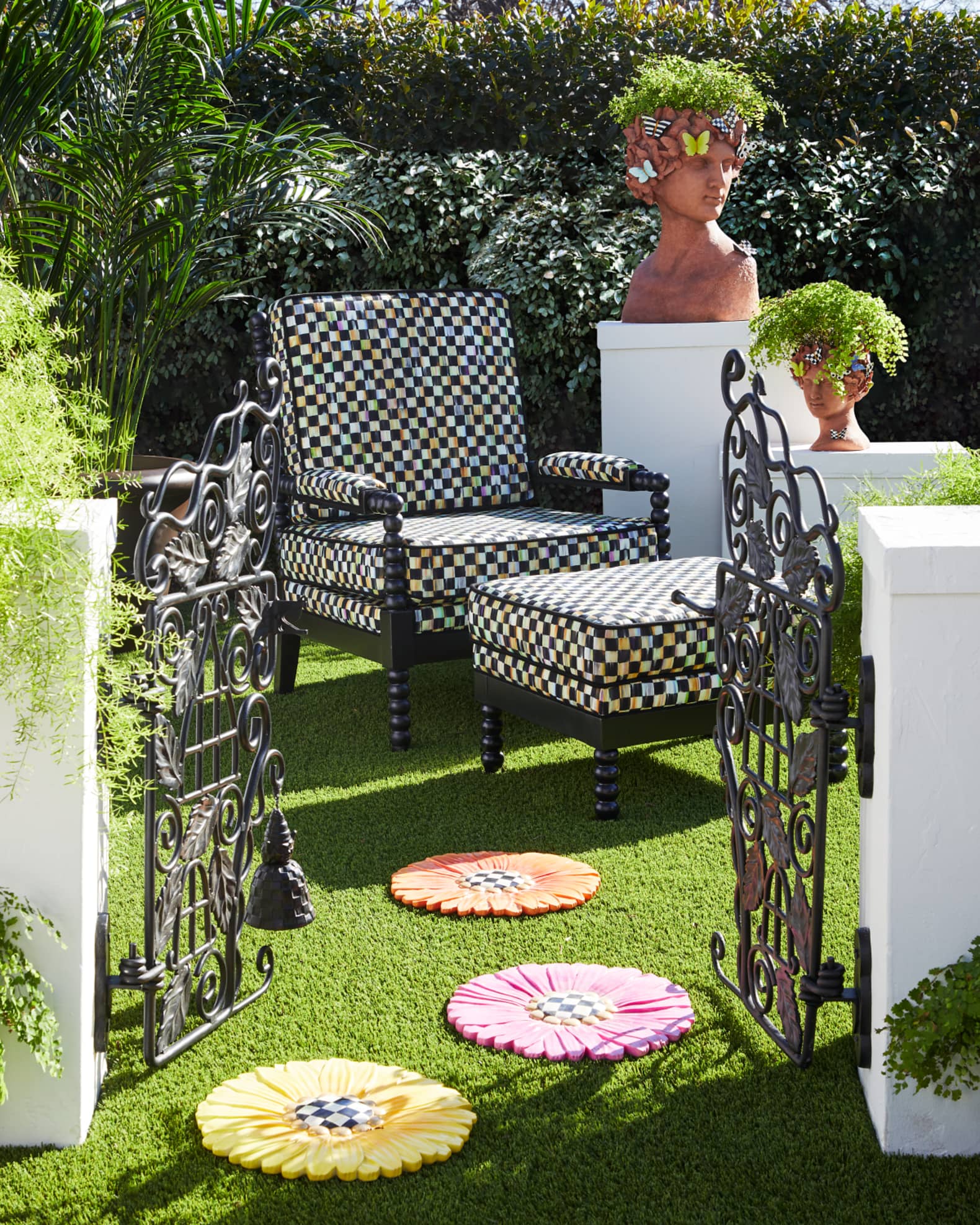 MacKenzie-Childs Spindle Check Outdoor Chair | Neiman Marcus