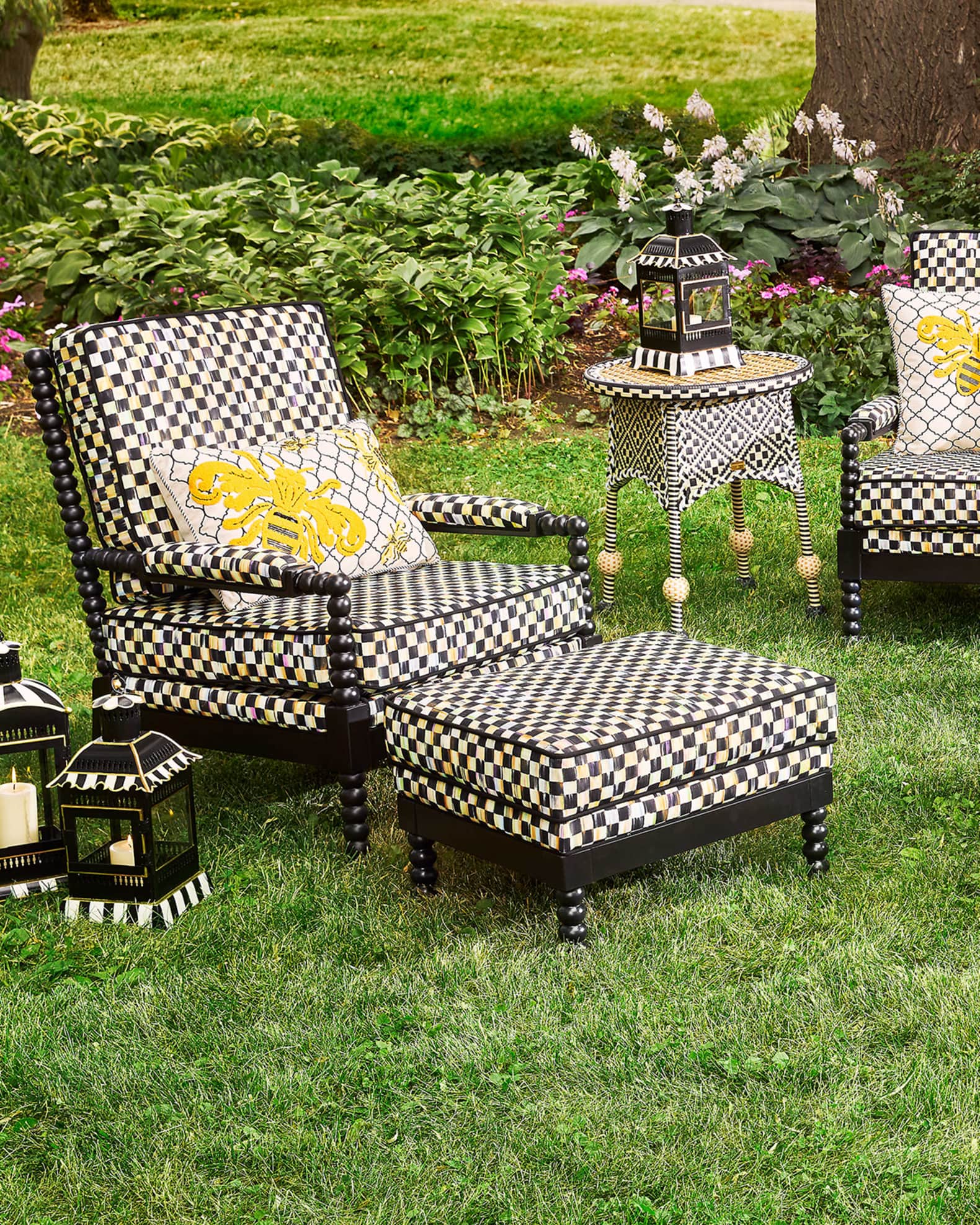 MacKenzie-Childs Spindle Check Outdoor Chair | Neiman Marcus