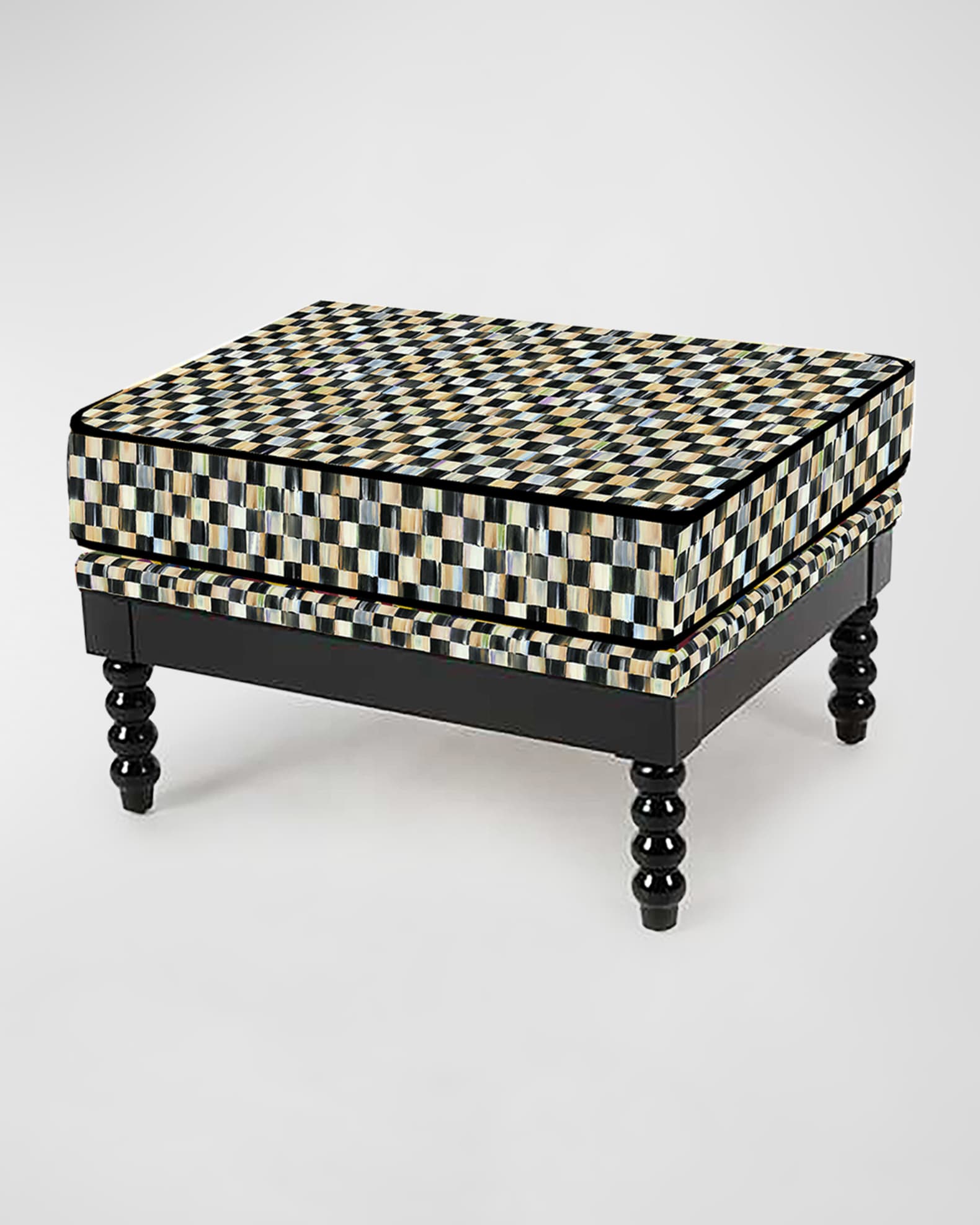 MacKenzie-Childs Spindle Check Outdoor Ottoman | Neiman Marcus