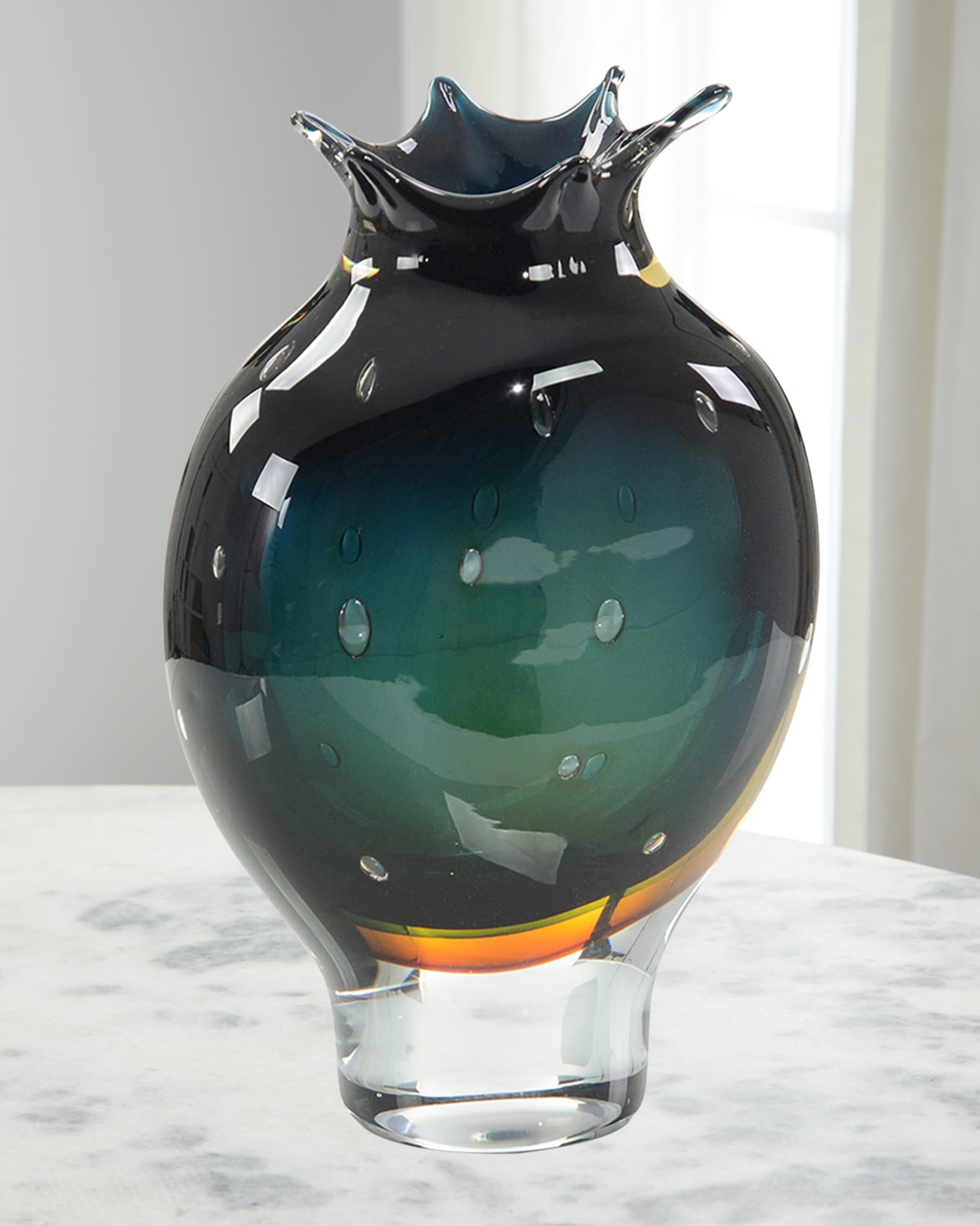 John-Richard Collection Hand-Blown Dark Blue and Amber Vase | Neiman Marcus