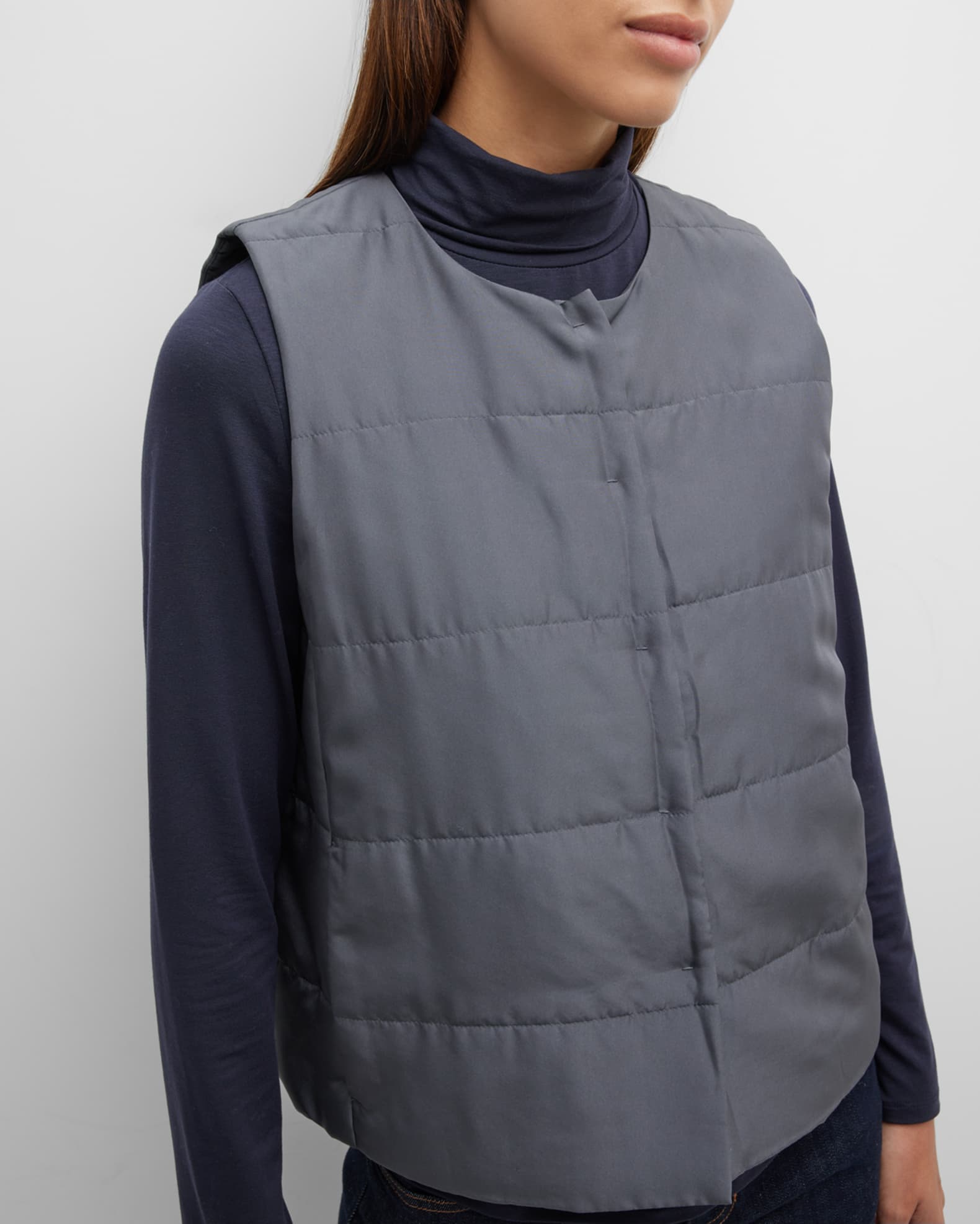 Eileen Fisher Quilted Button-Down Silk Vest | Neiman Marcus