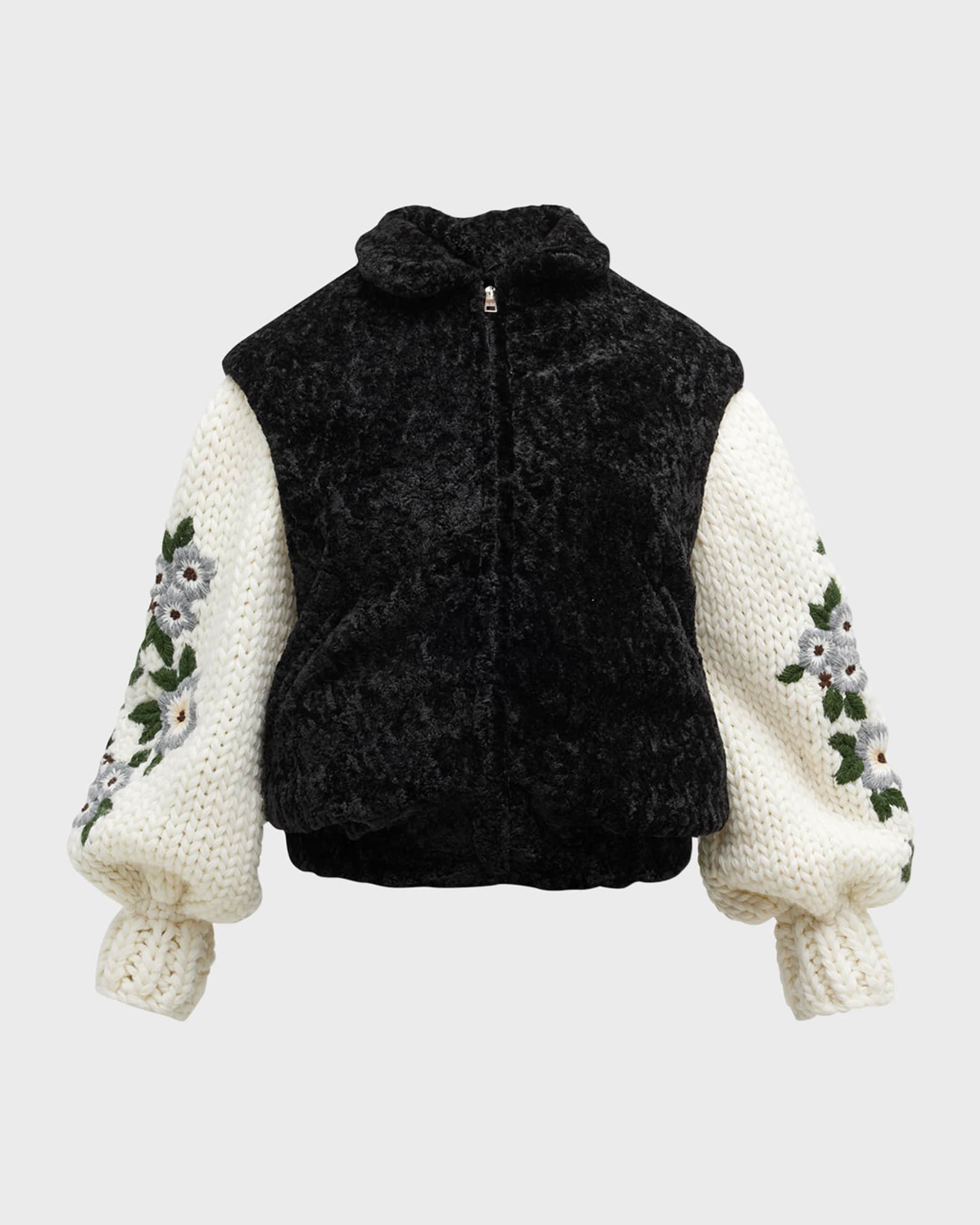 Tu Lize Embroidered Sleeve Faux Fur Bomber Jacket | Neiman Marcus